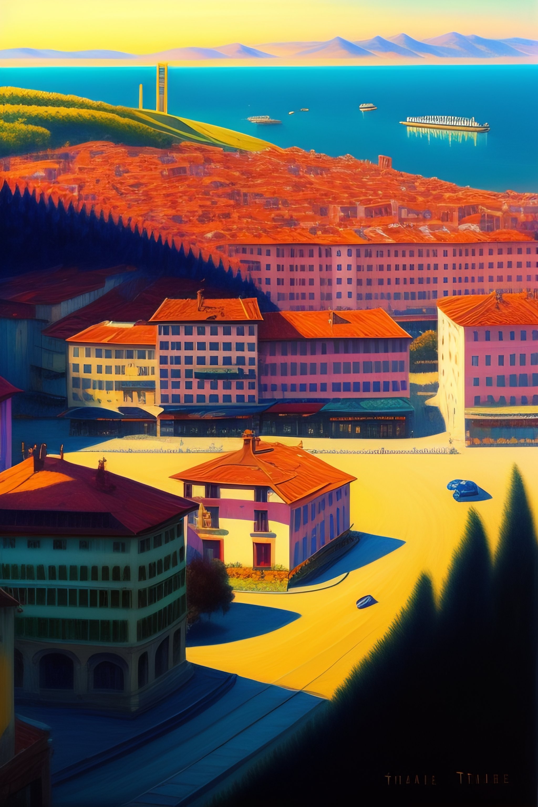 Lexica - A realistic trabzon cityscape, from the roof, tall terrace ...