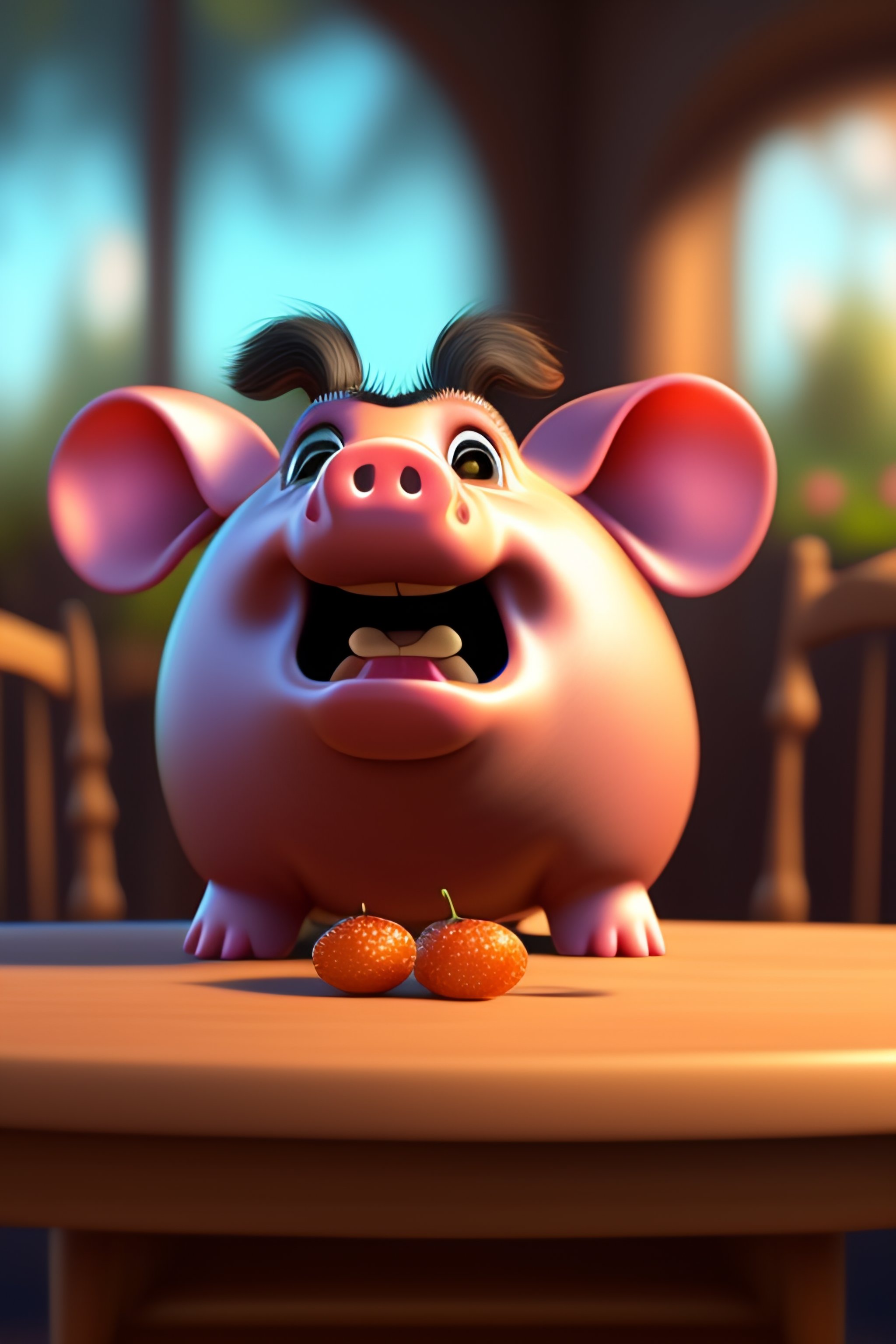 Lexica - Pixar art of a funny smiling pig eating some grapes sitting ...
