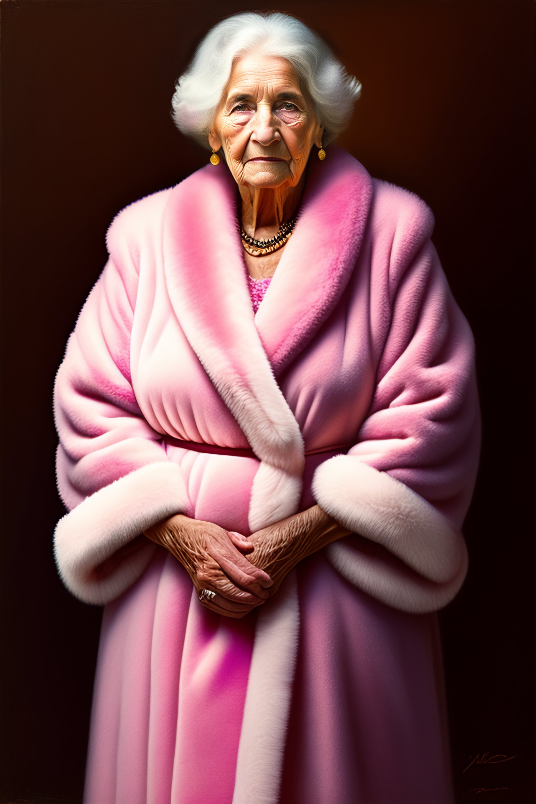 Lexica - Portrait of an old Jewish woman in a fluffy pink robe