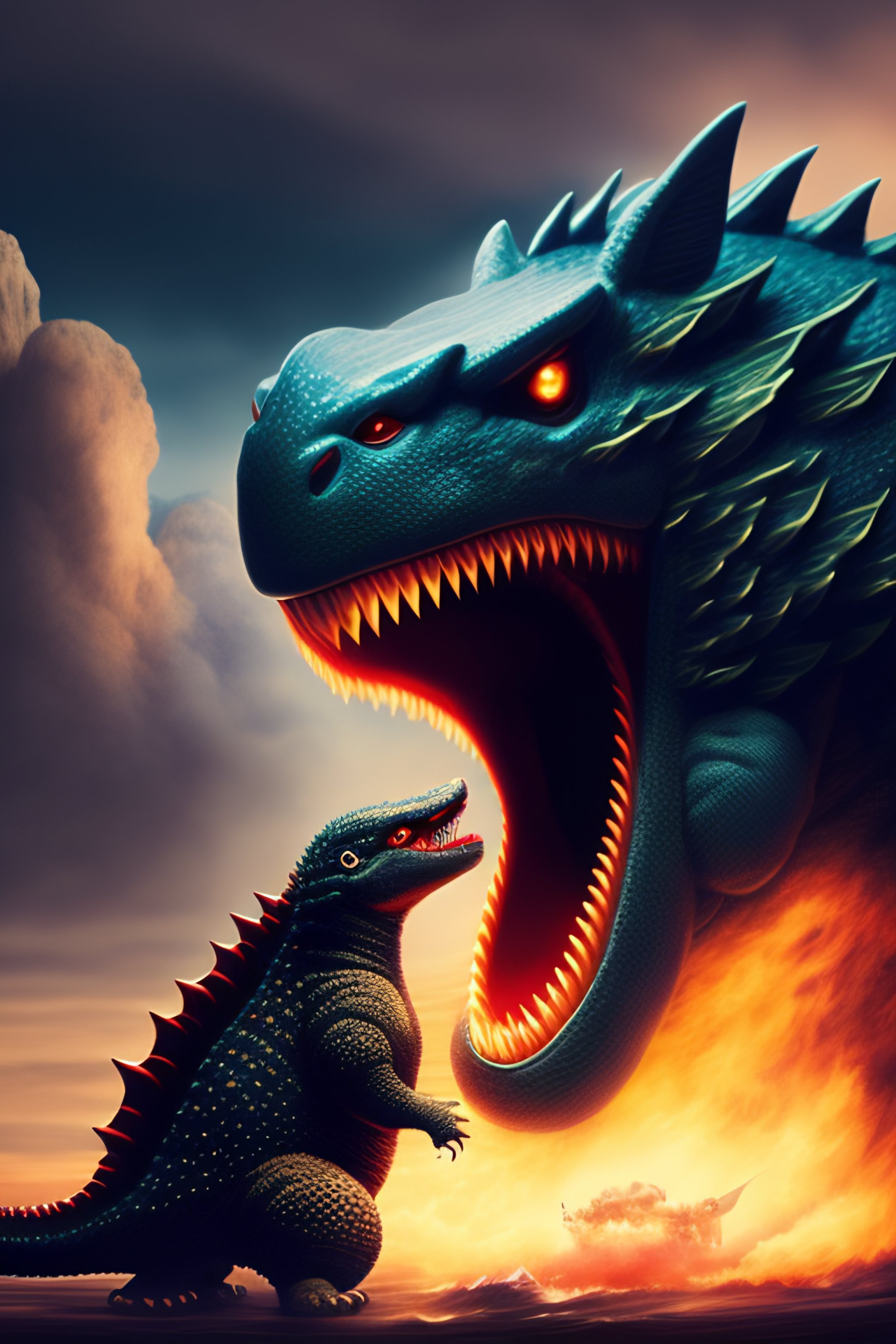 Lexica - Godzilla fighting Mothra