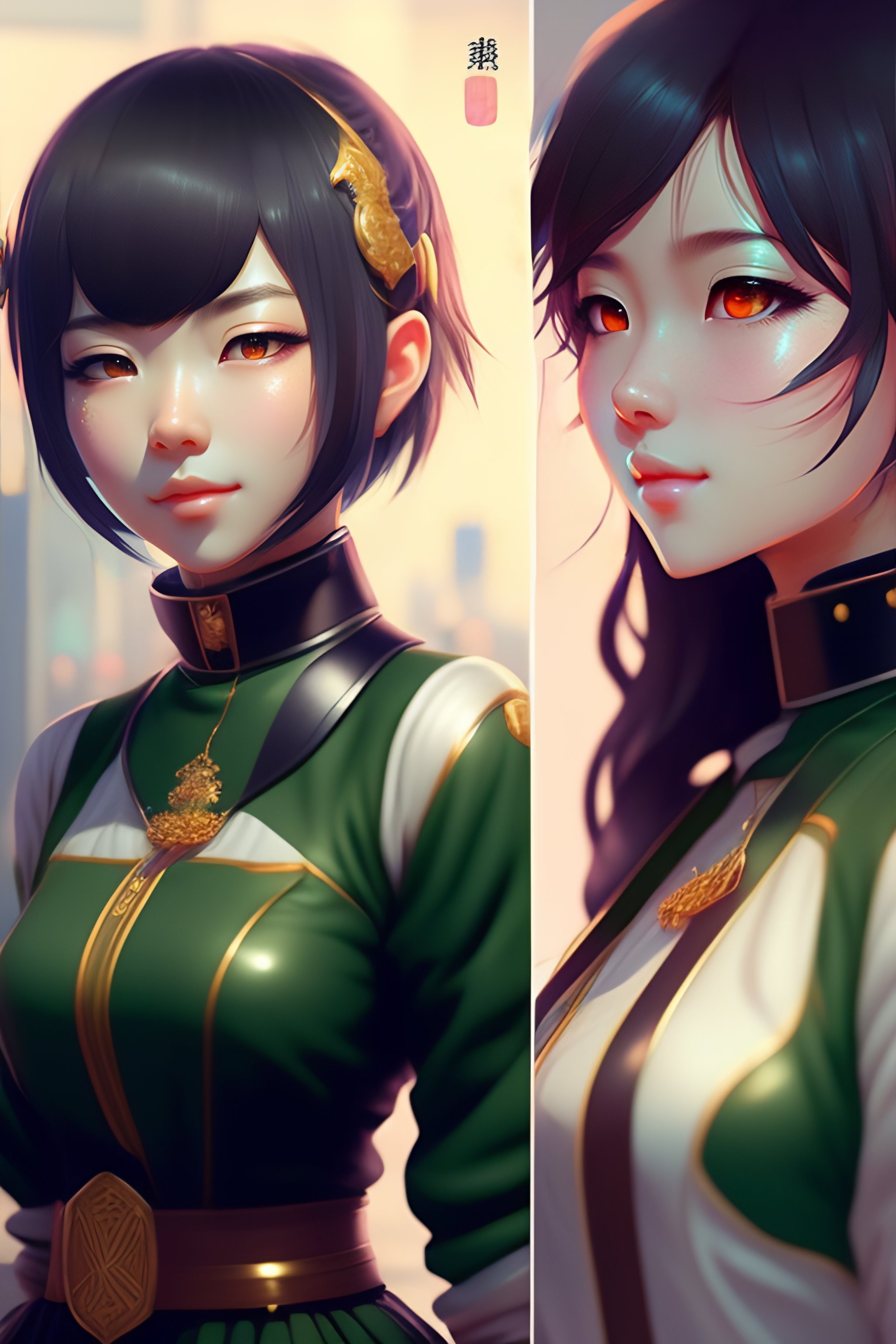 Lexica - A girl with short green piecey emo hair with flat side swept ...