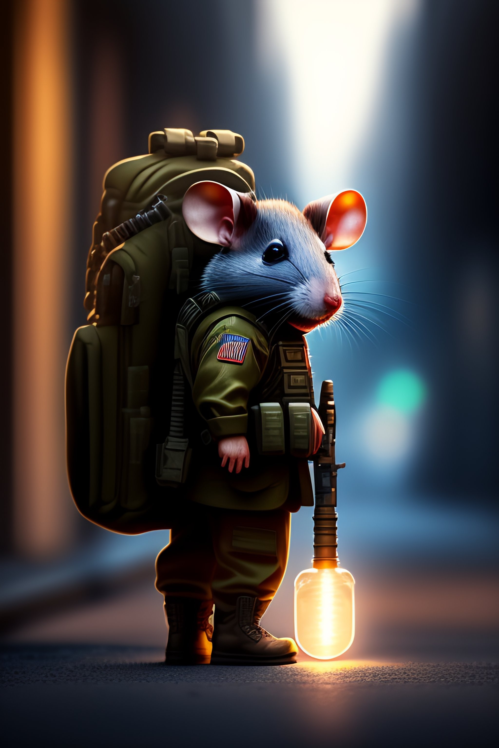 Lexica - A military rat with a machine gun walking with a baby by an ...