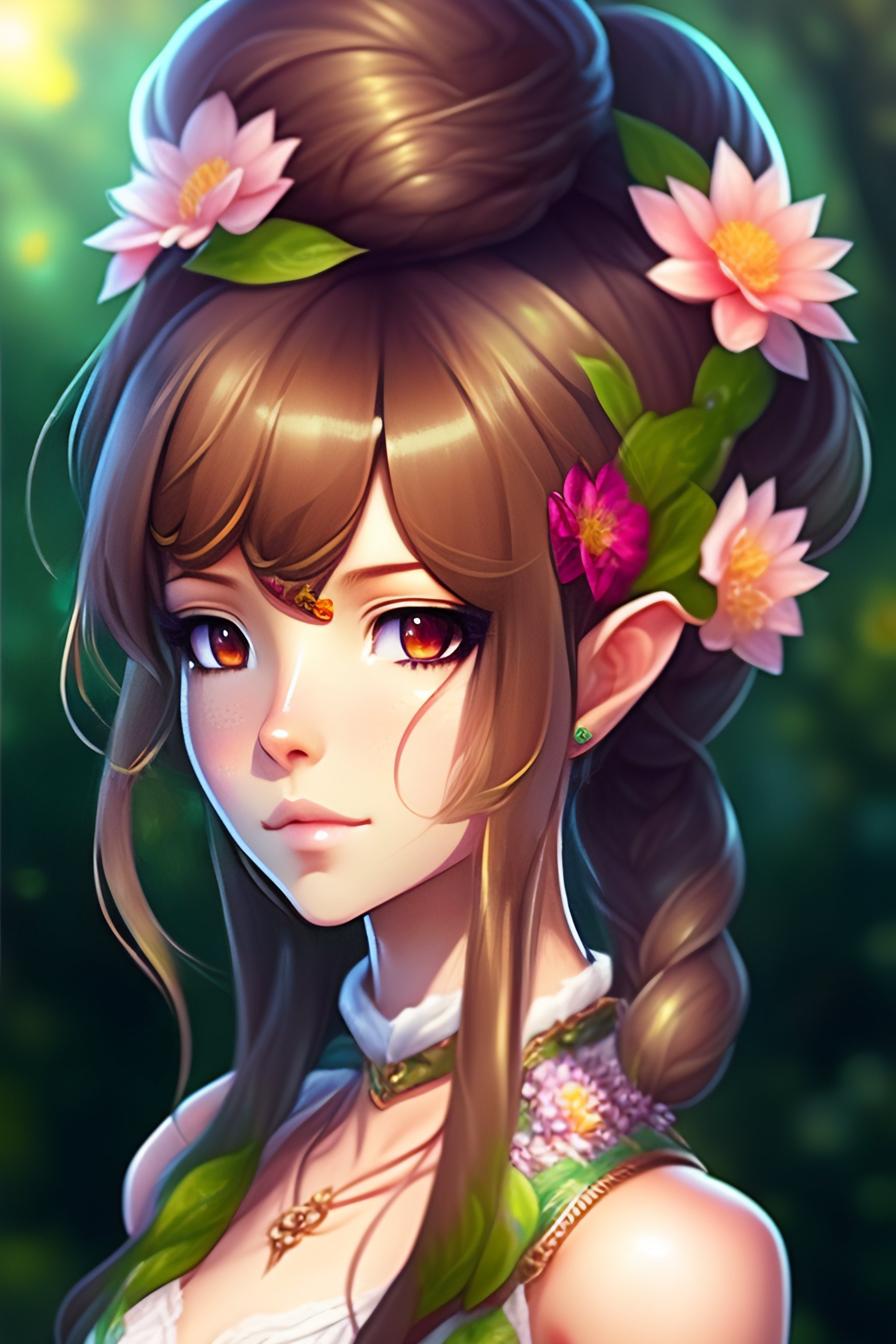 Lexica - Fullbody image of a female forest elf, bun hairstyle,anime ...