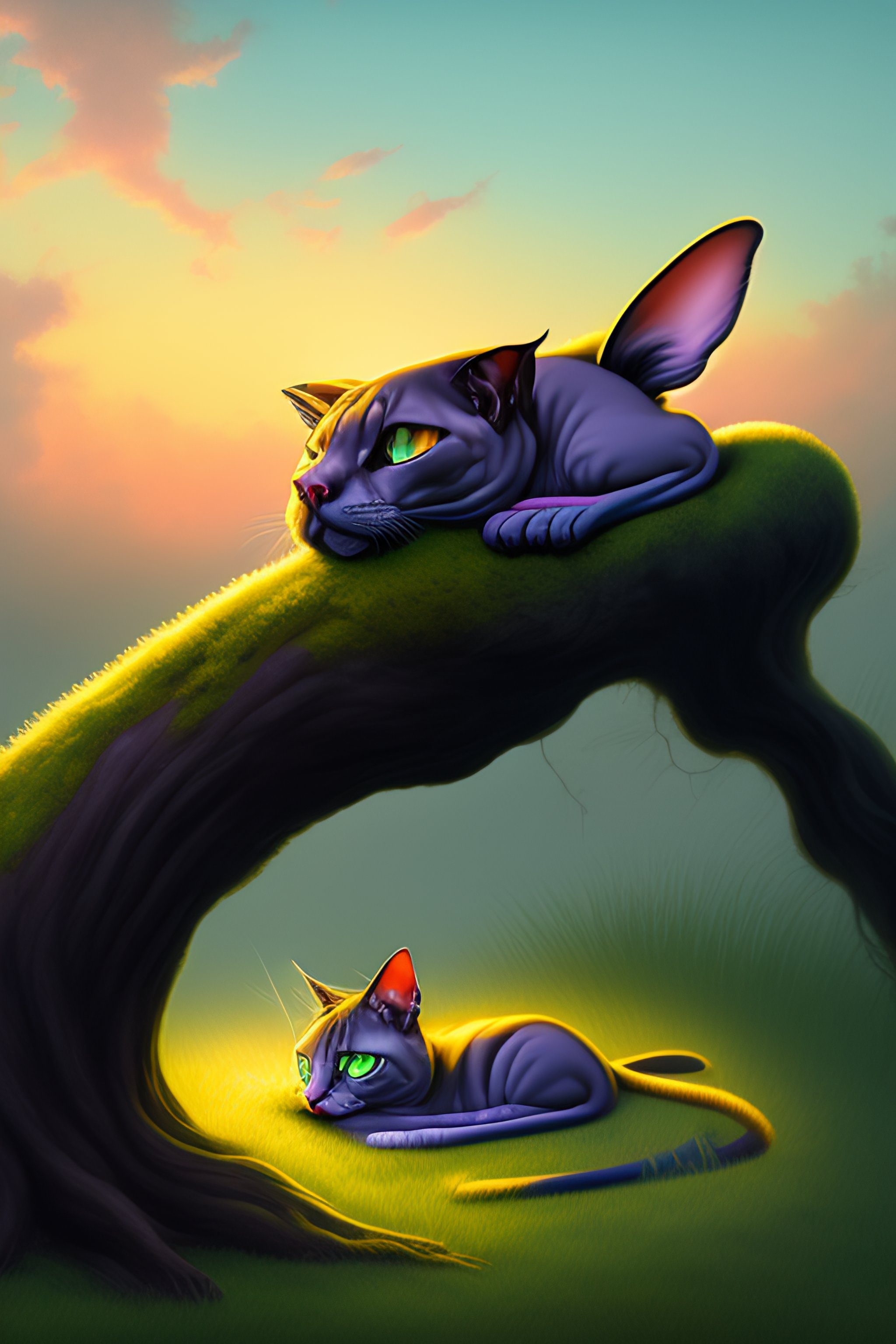 Lexica - Wide angle view from a distance of a sphinx cat sleeping under ...