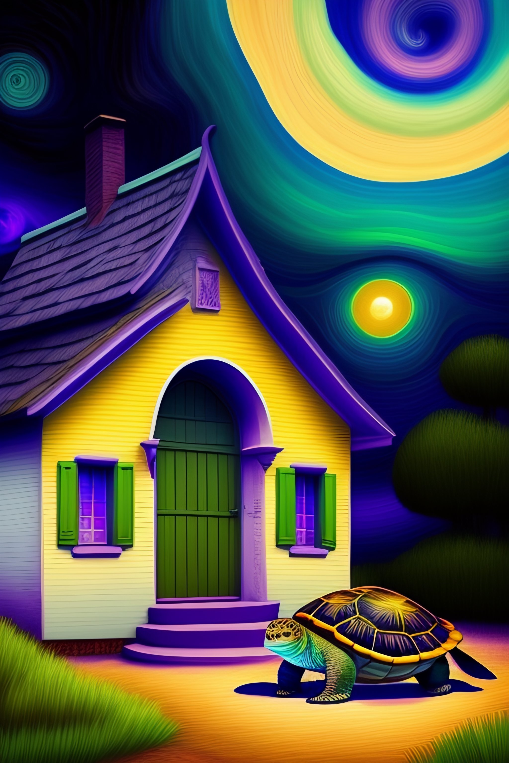 Lexica - Turtle in a small white house, color purple , style as vincent ...