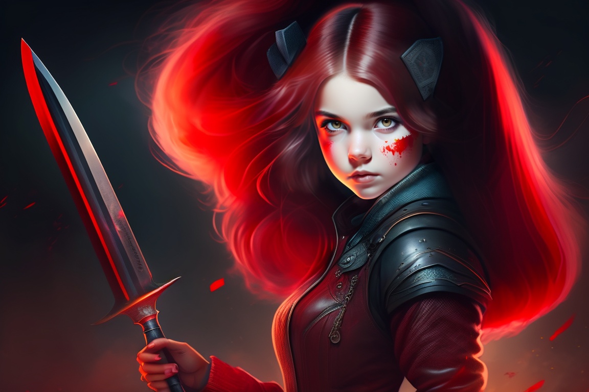 Lexica - Terrifying girl, stained with blood, holding a knife