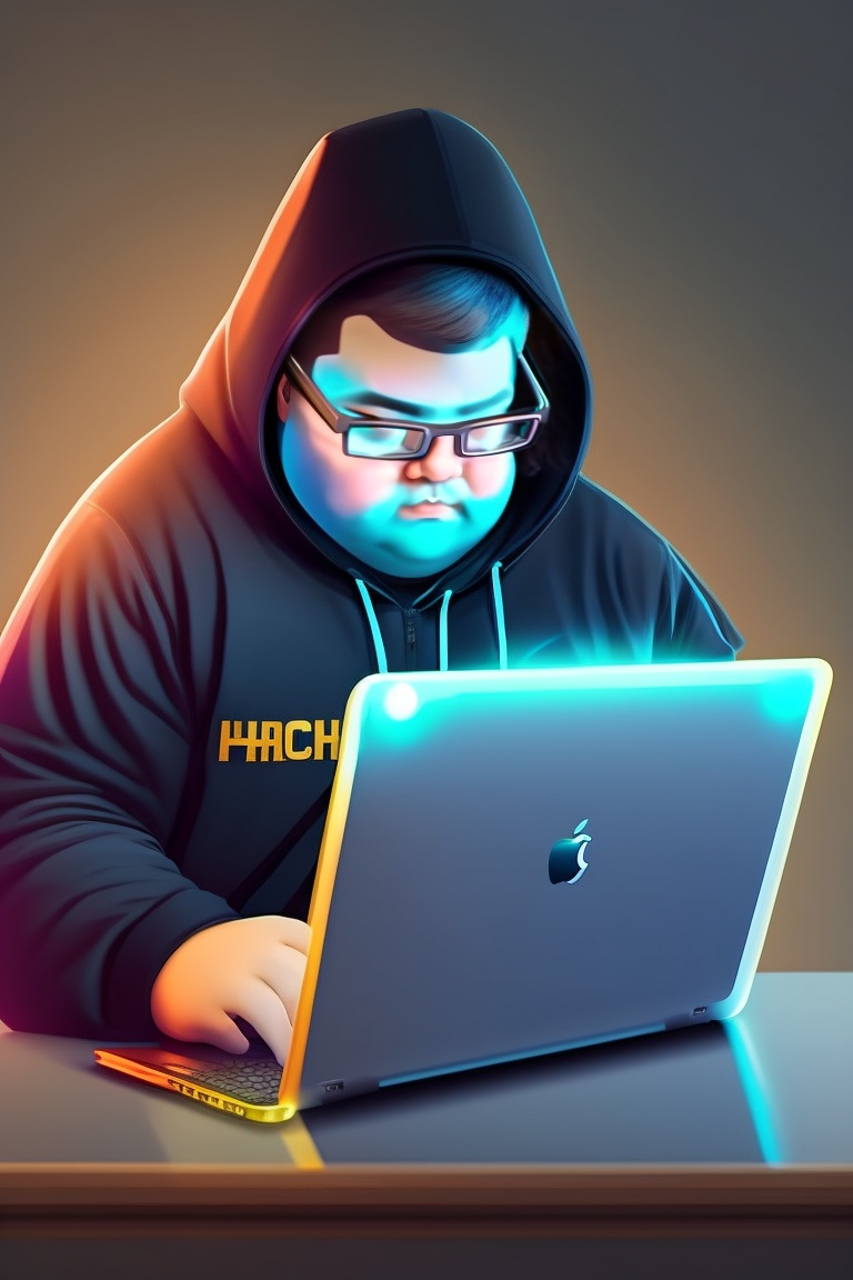 Lexica - Hacker chubby boy with glasses wearing a black hoodie with a ...