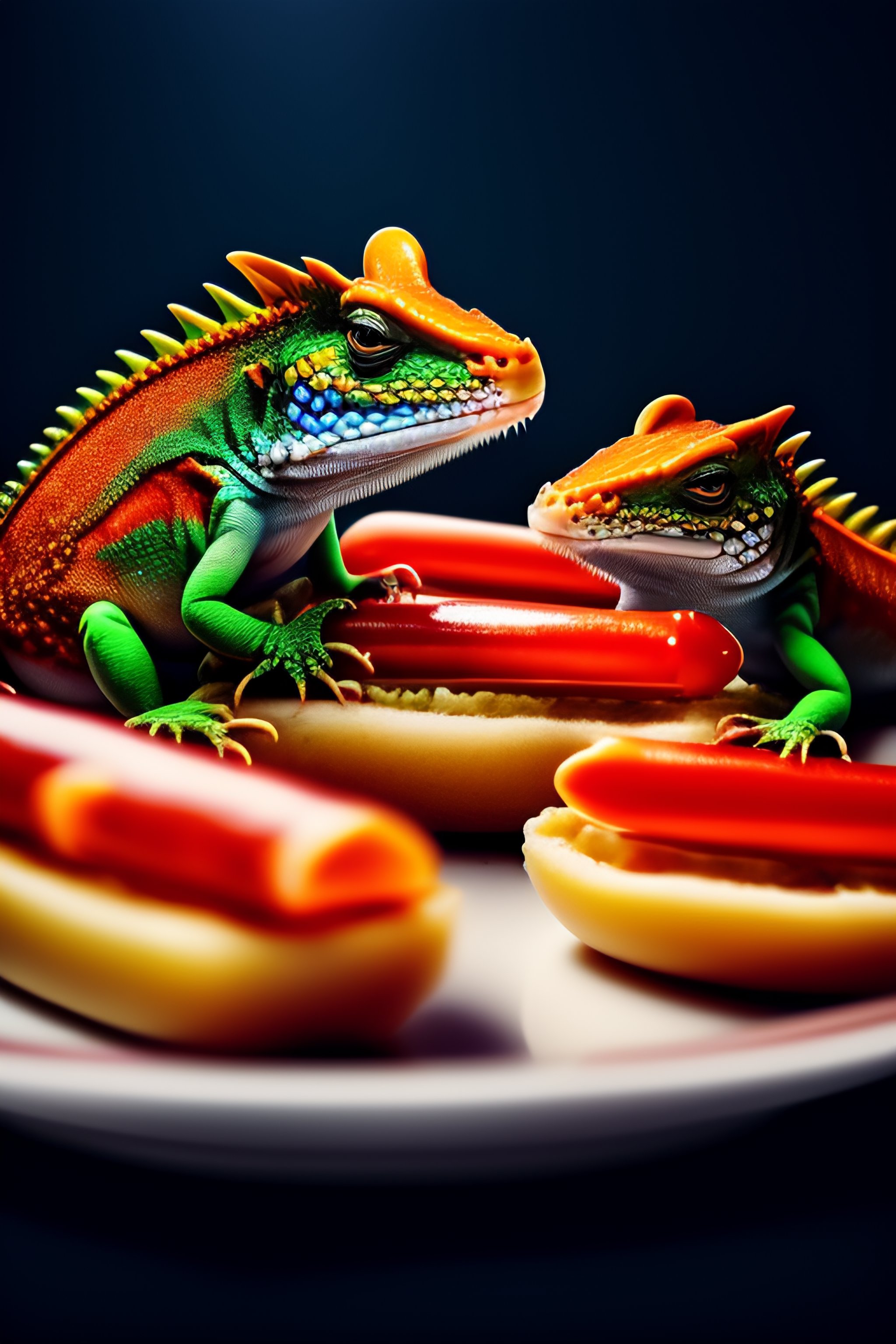 Lexica - Lizard clowns eating hotdogs