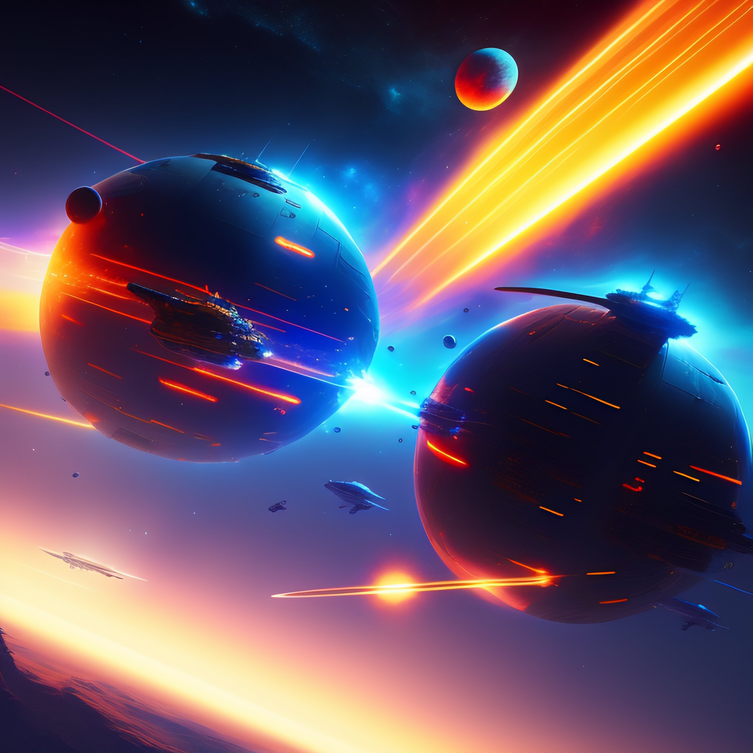 Lexica - A space battle scene, two ships firing at each other, laser ...