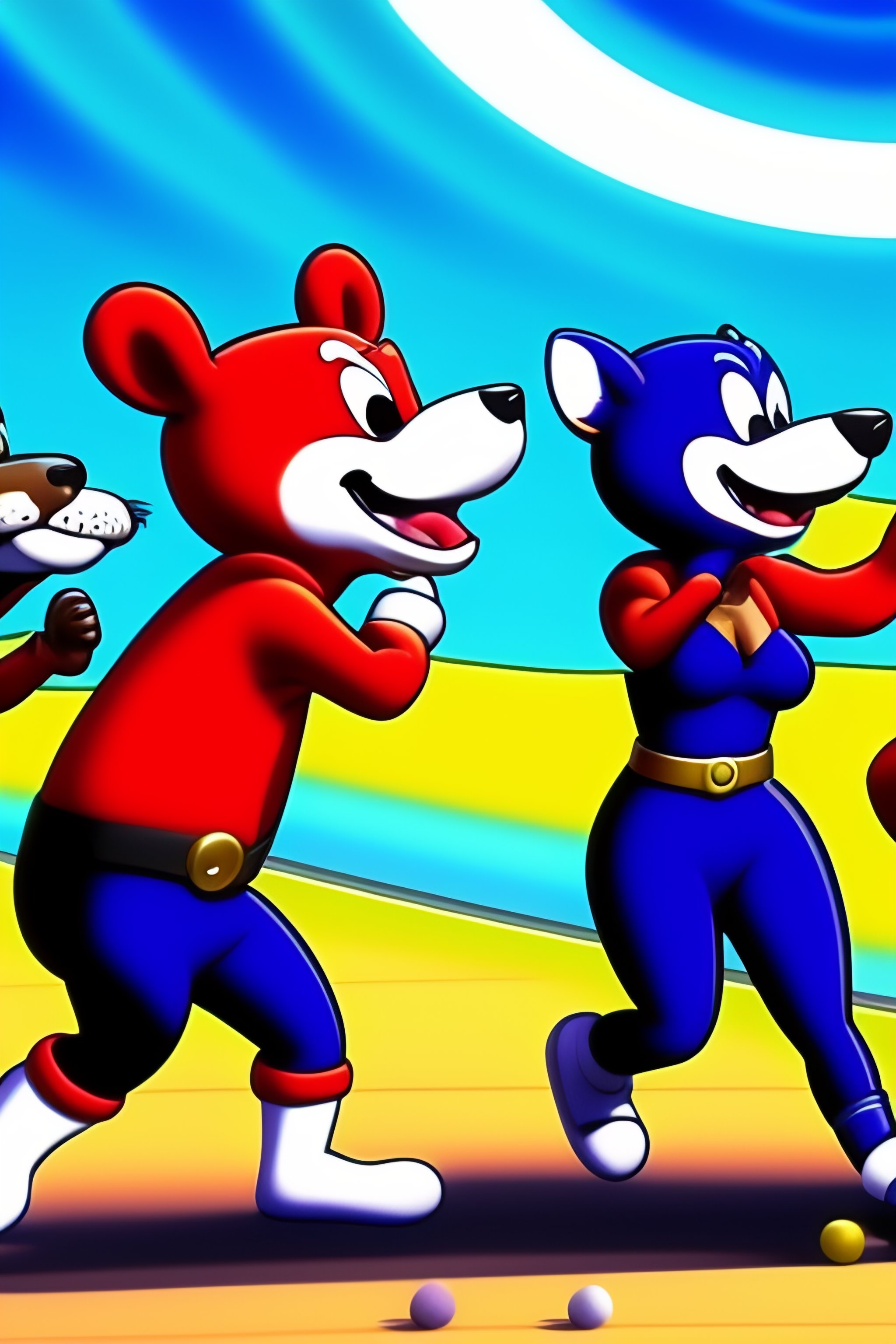 Lexica - Bandit, chilli, bluey and bingo dancing, cartoon