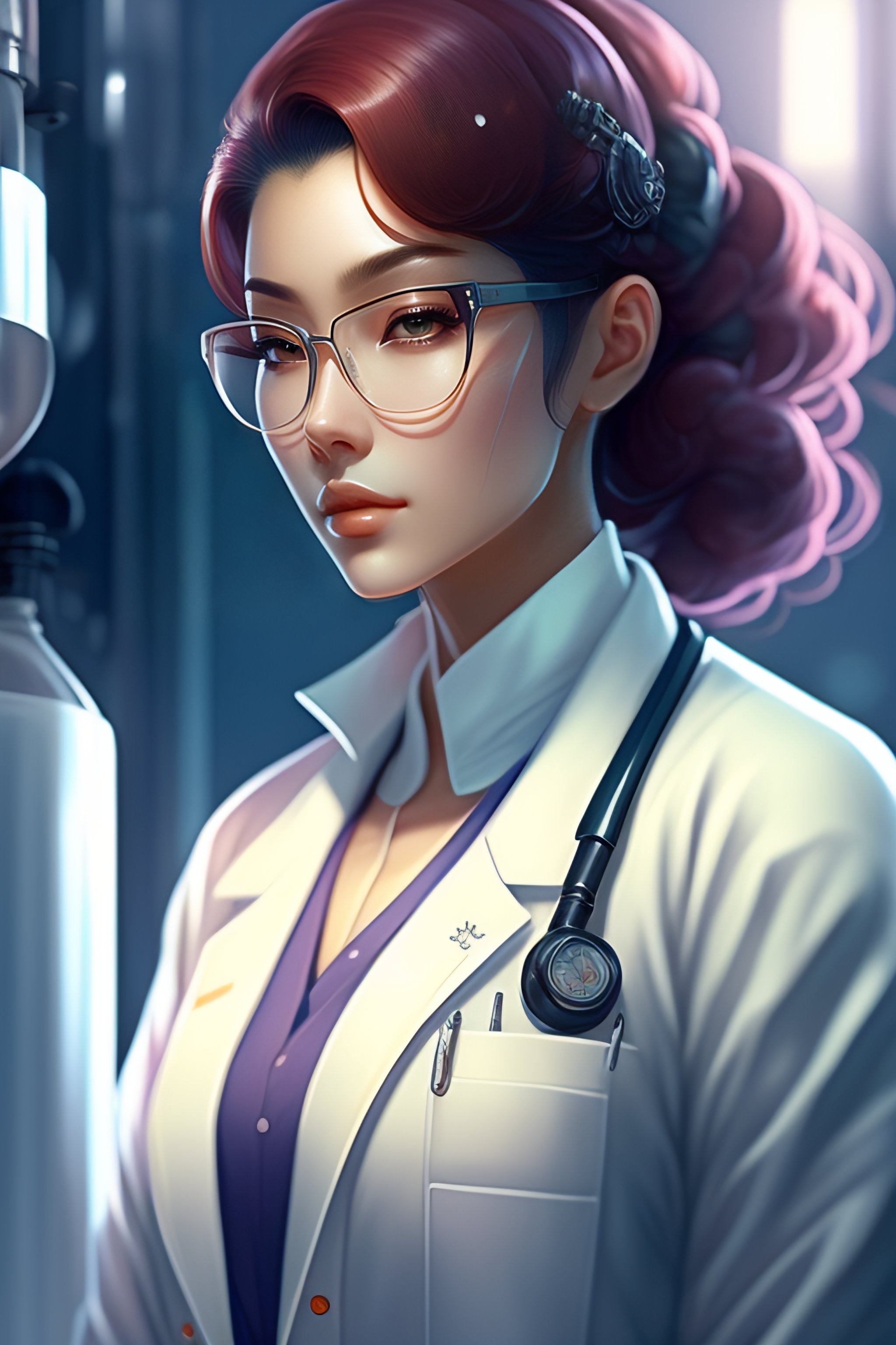 Lexica - Beautiful anime shaved head man, wearing lab coat and glasses ...