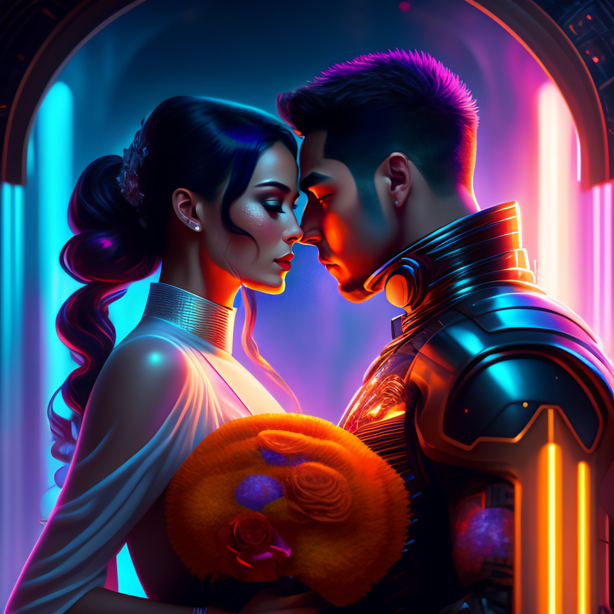 Lexica - An android man gives a bouquet of flowers to a beautiful human ...