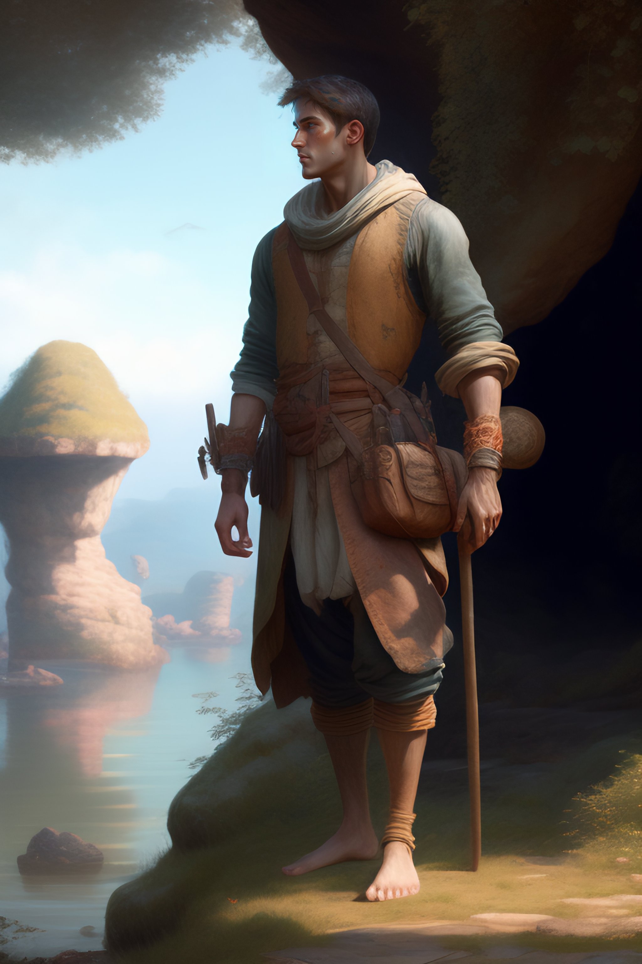 Lexica - Brunette man standing, dwarfism, full body, medieval rags ...