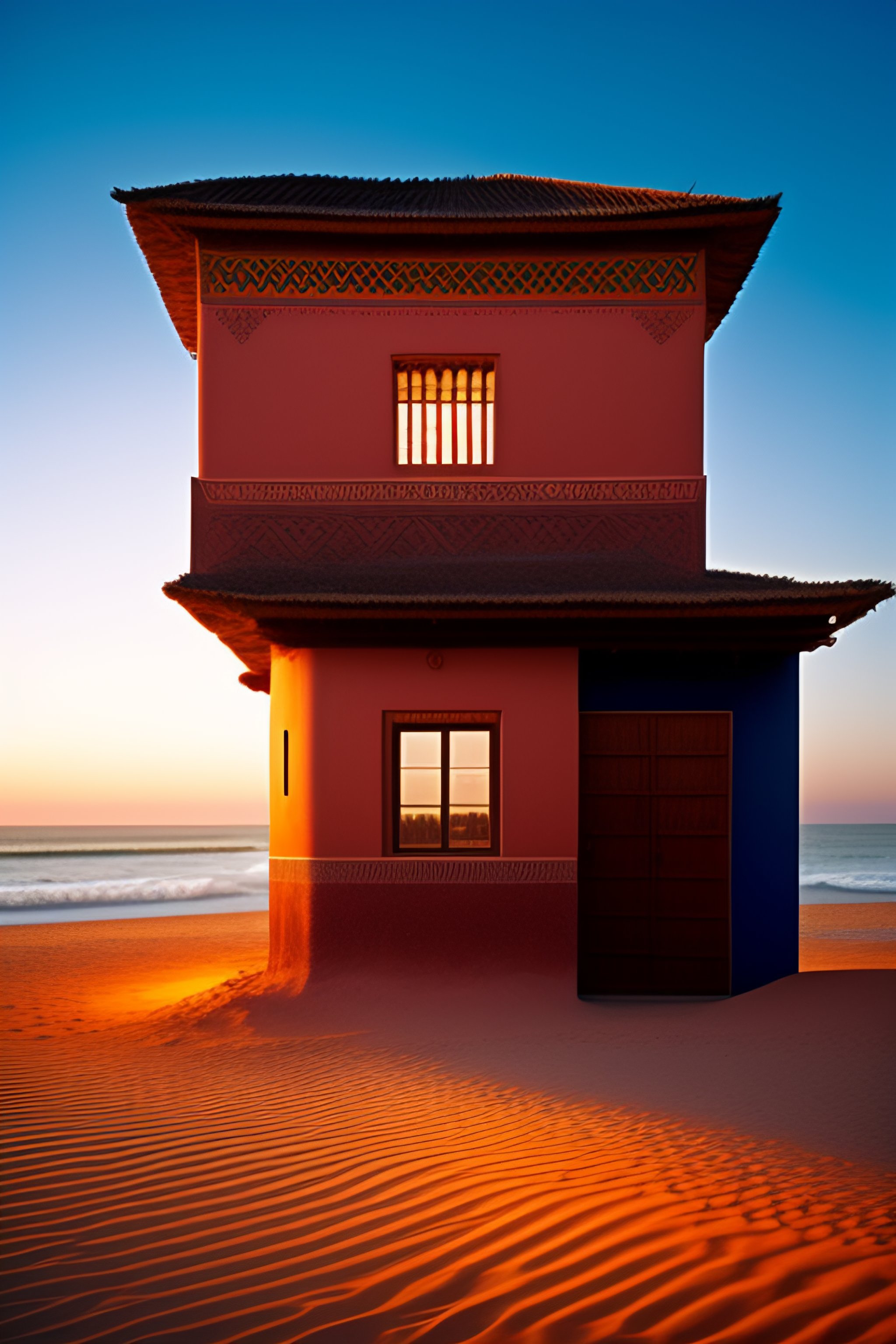 Lexica - Beautiful photograph of moroccan house by the beach at sunrise ...
