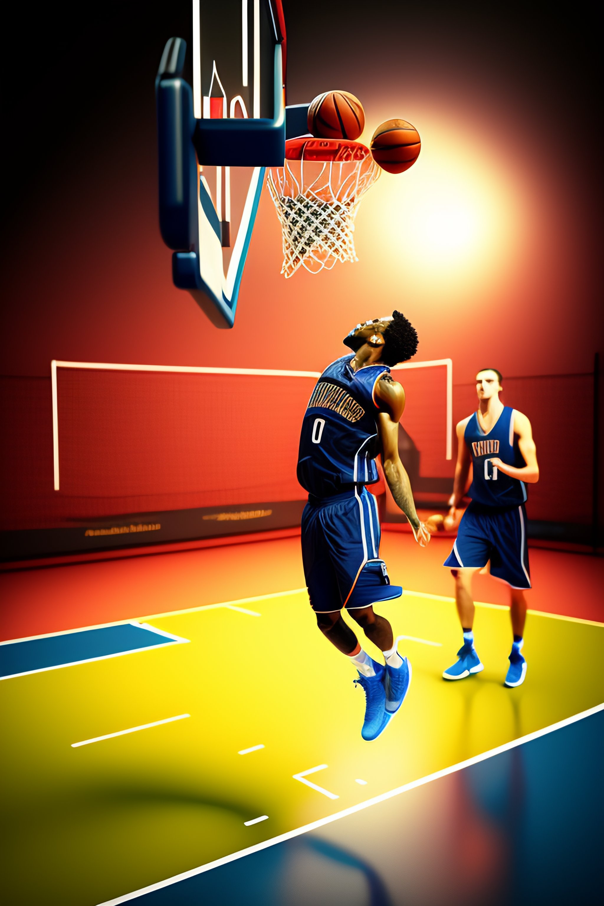 Lexica - Portrait of a basketball player dunking in 3d