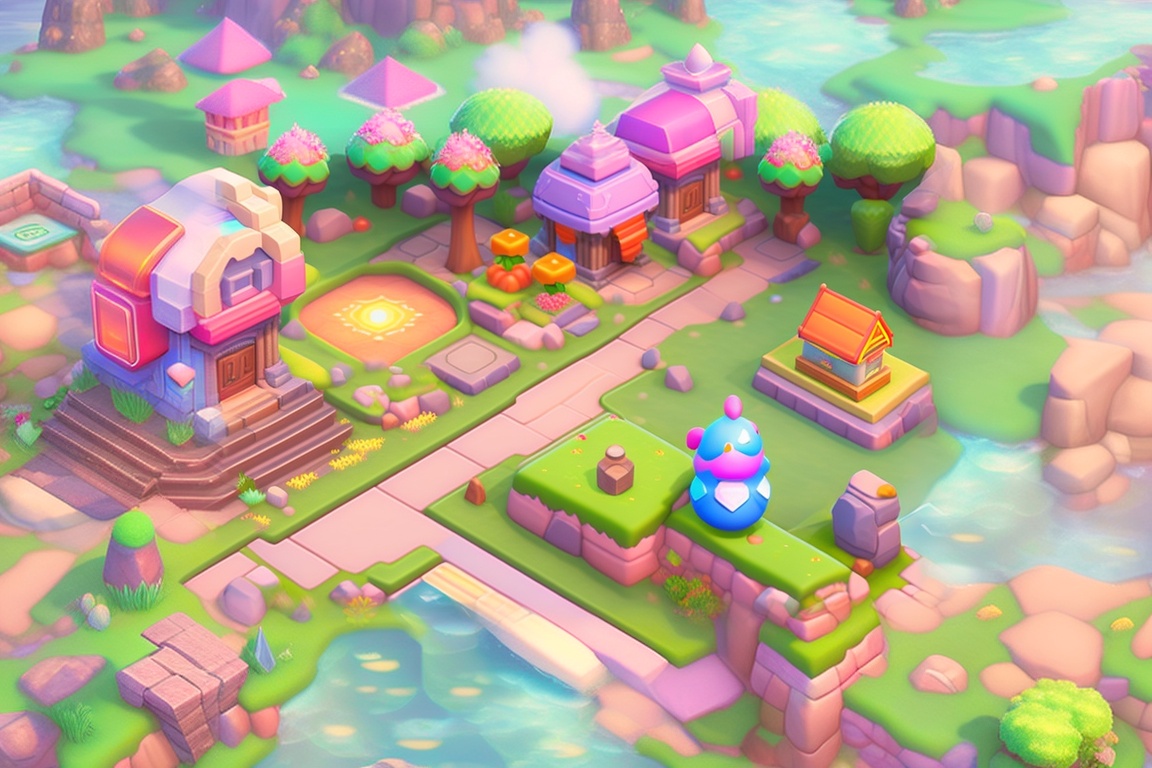 Lexica - 2D illustration, Kirby Star Allies, daylight, map, game areas ...