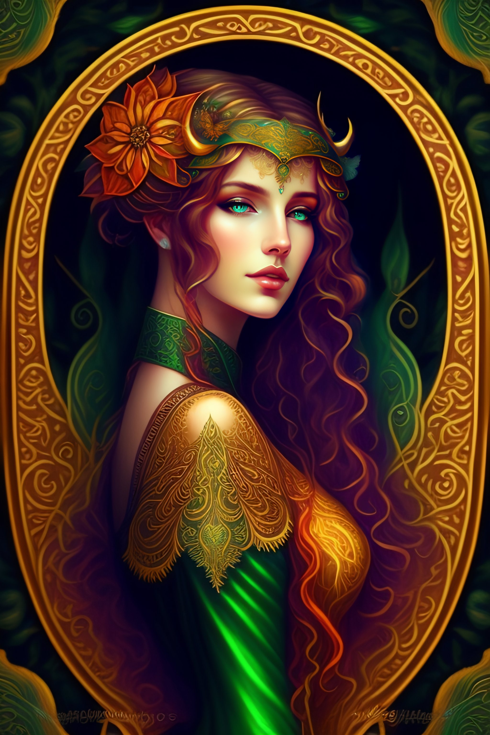 Lexica - Alphones mucha girl with curly green hair piercing standing ...