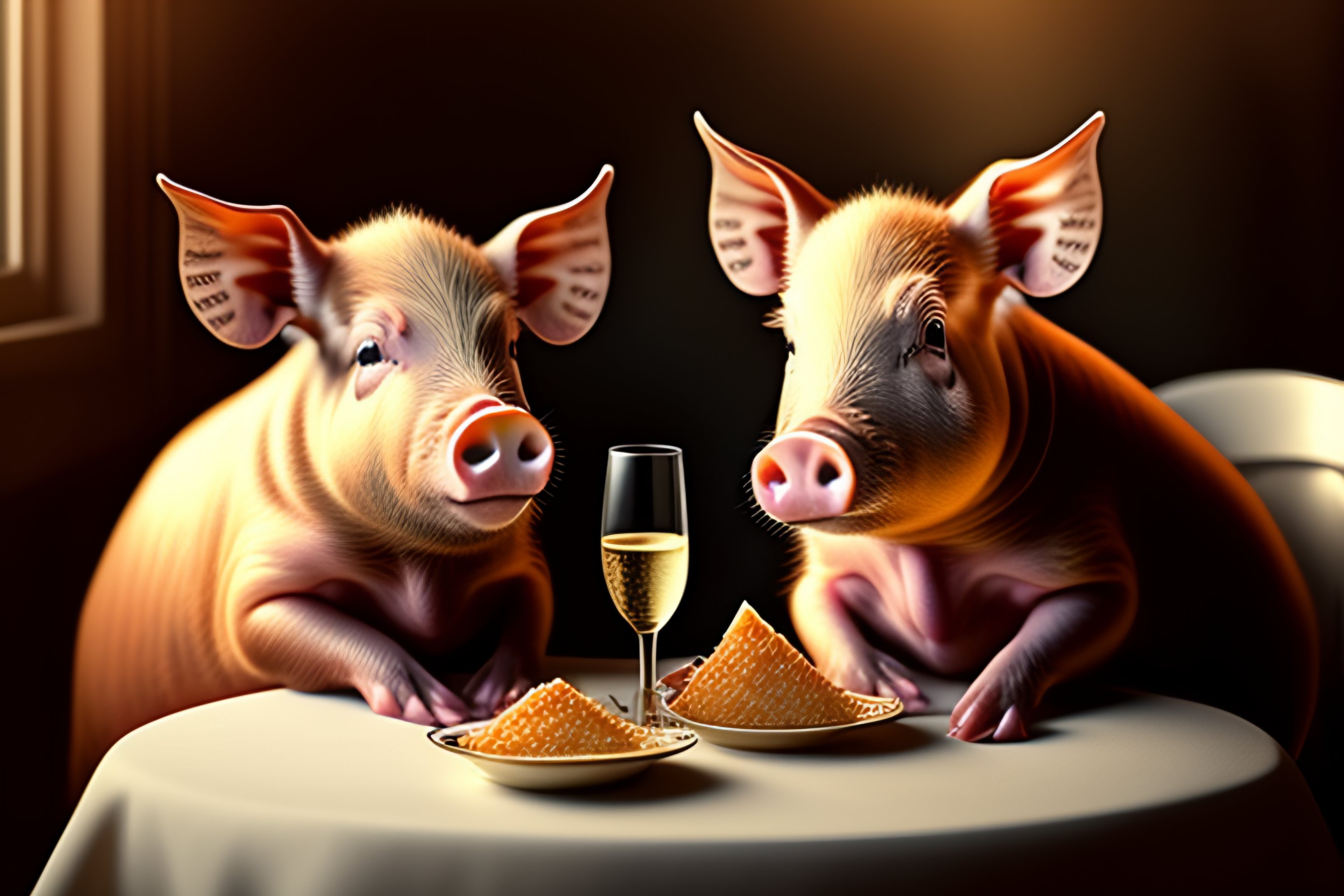 Lexica - Portrait of two farm piglets sitting at a table and toasting ...