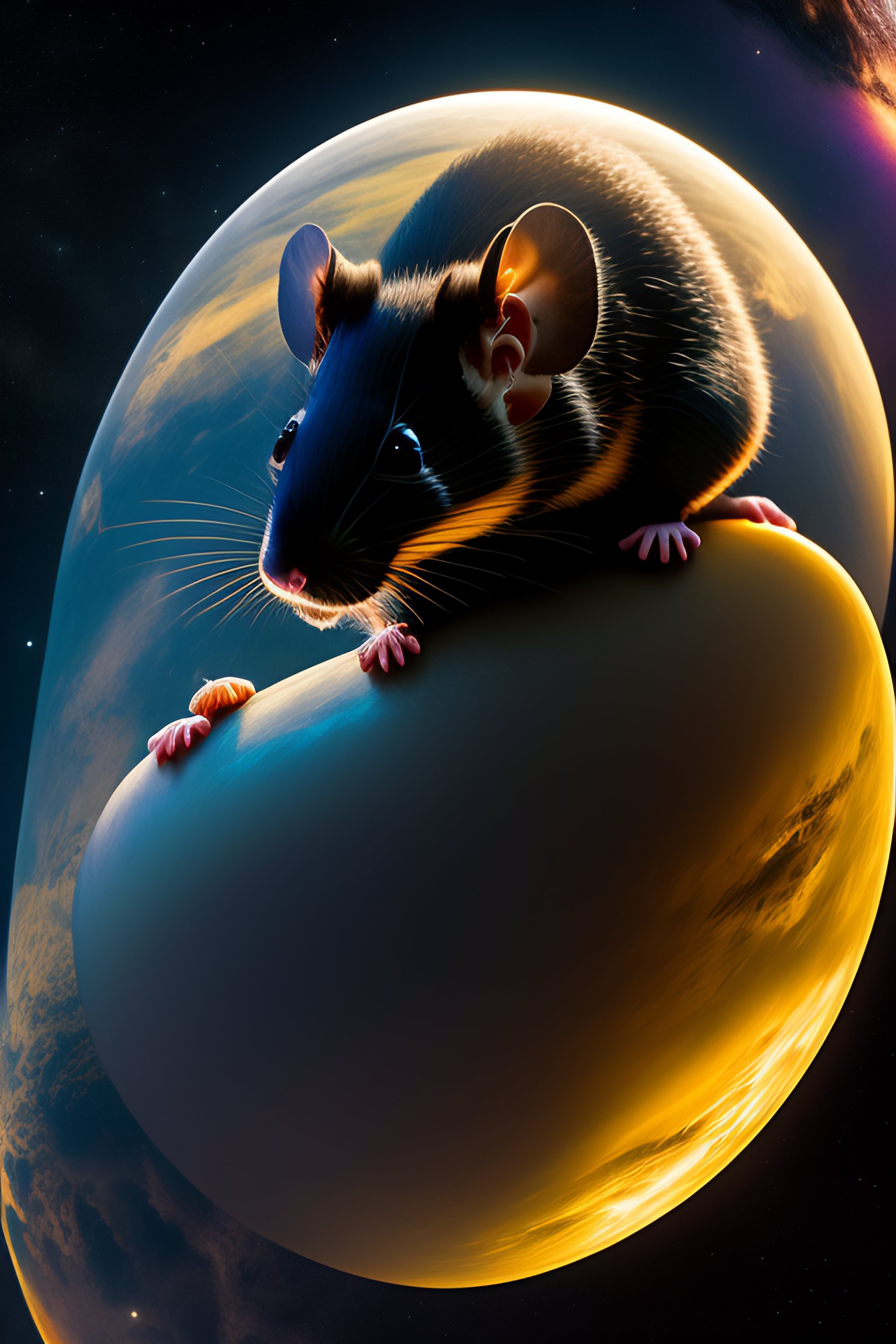 Lexica - A black rat in a german space suit in front of a space station