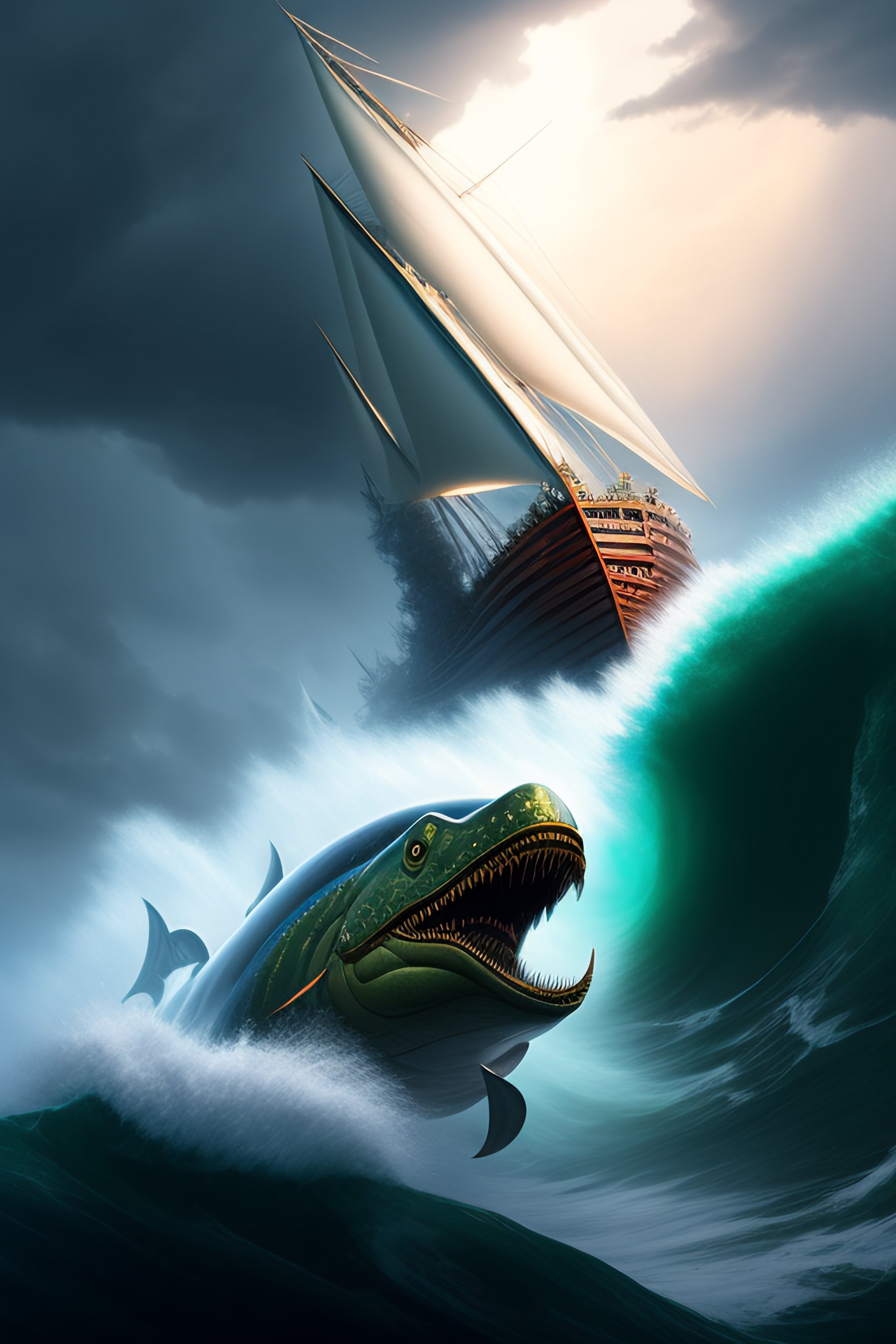 Lexica - A highly detailed masterpiece of a giant sea monster attacking ...