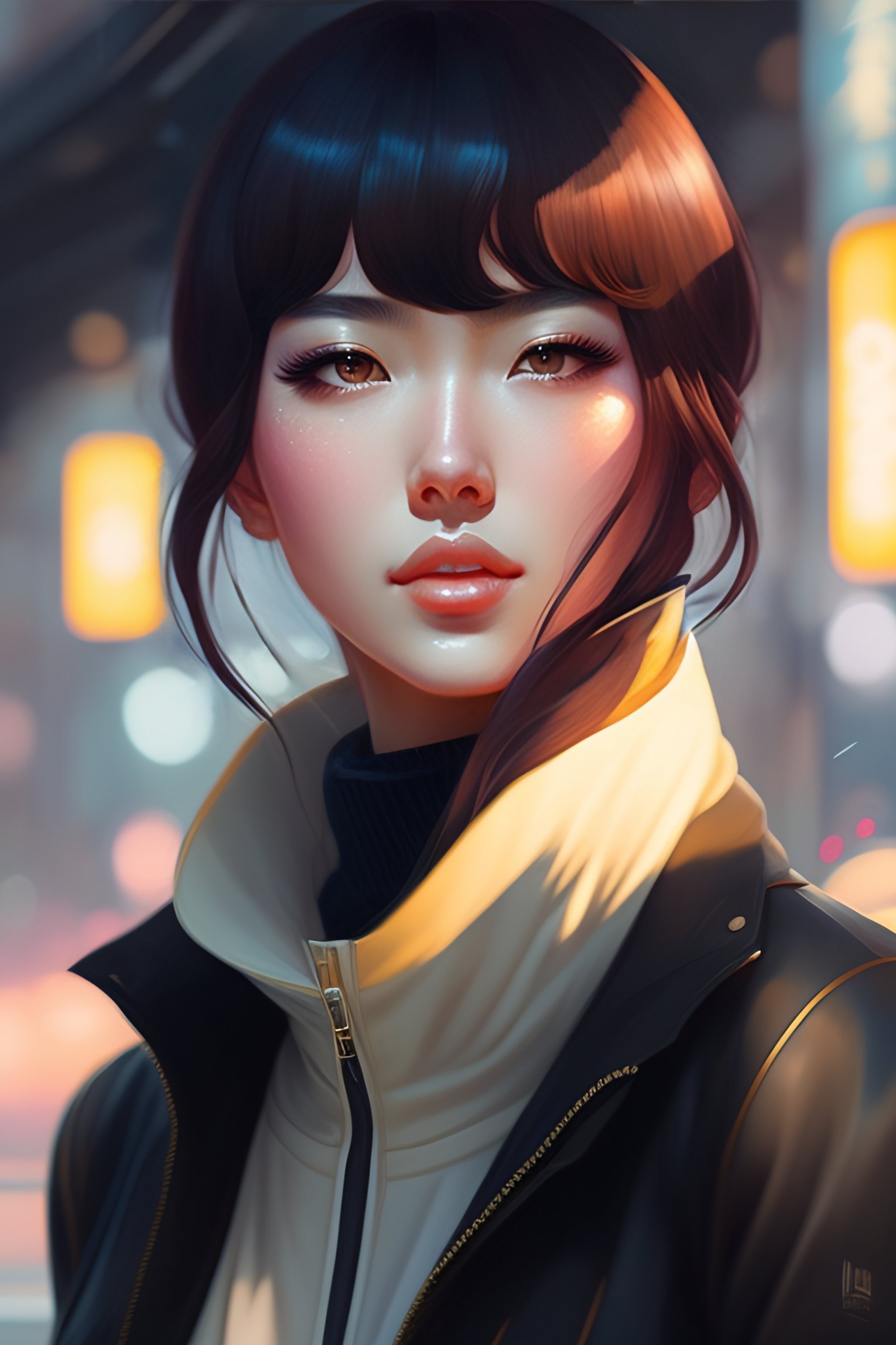 Lexica - Elegant girl in urban outfit, cute fine face, detailed rounded ...