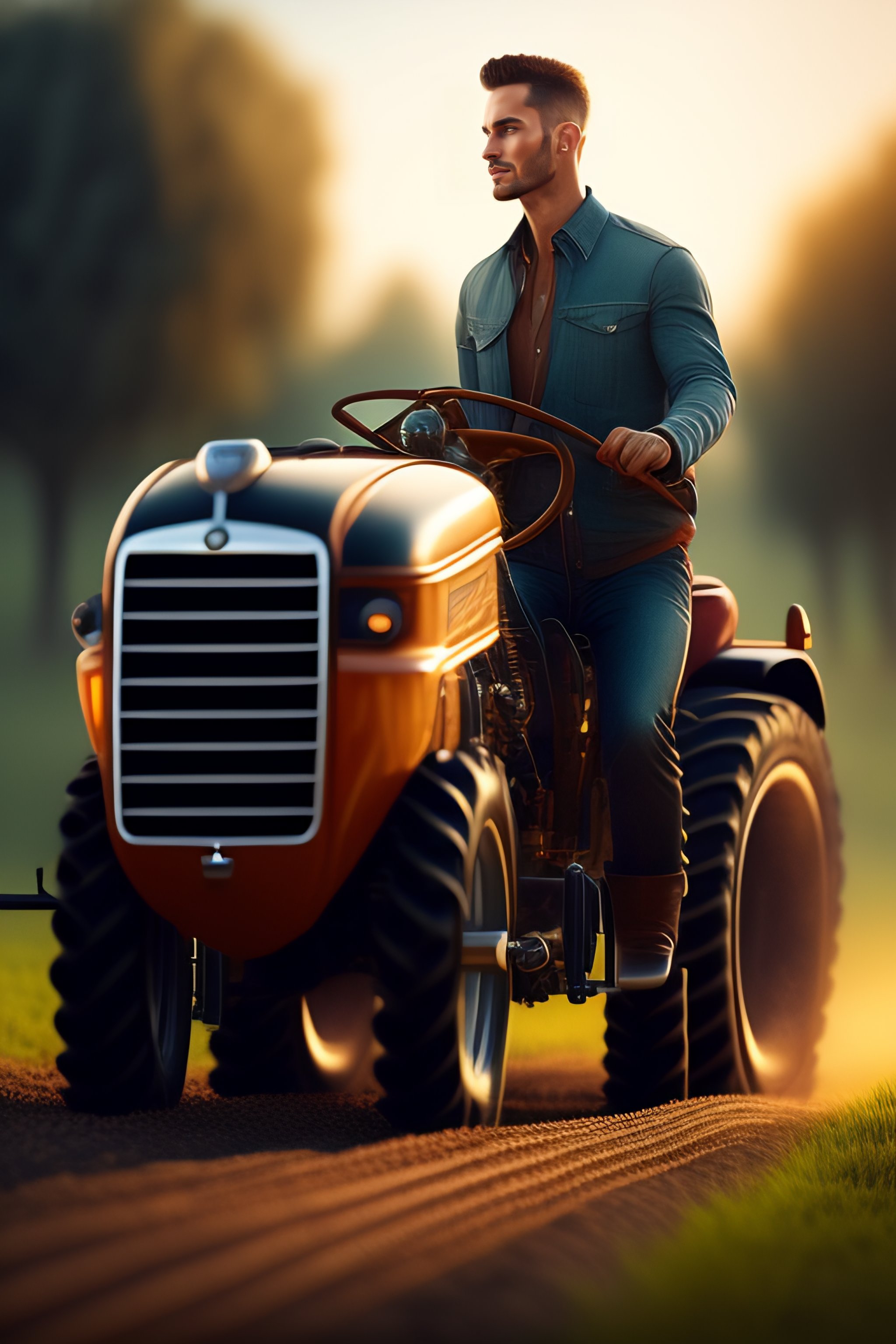 Lexica - A skinny person pulling a tractor by rope, studio lighting ...