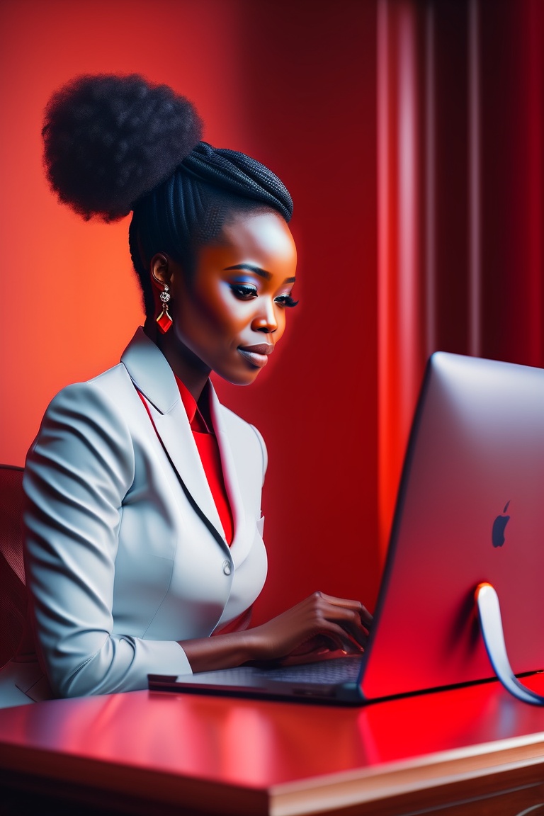 Lexica - Black african lady sitting by a computer and pressing his ...