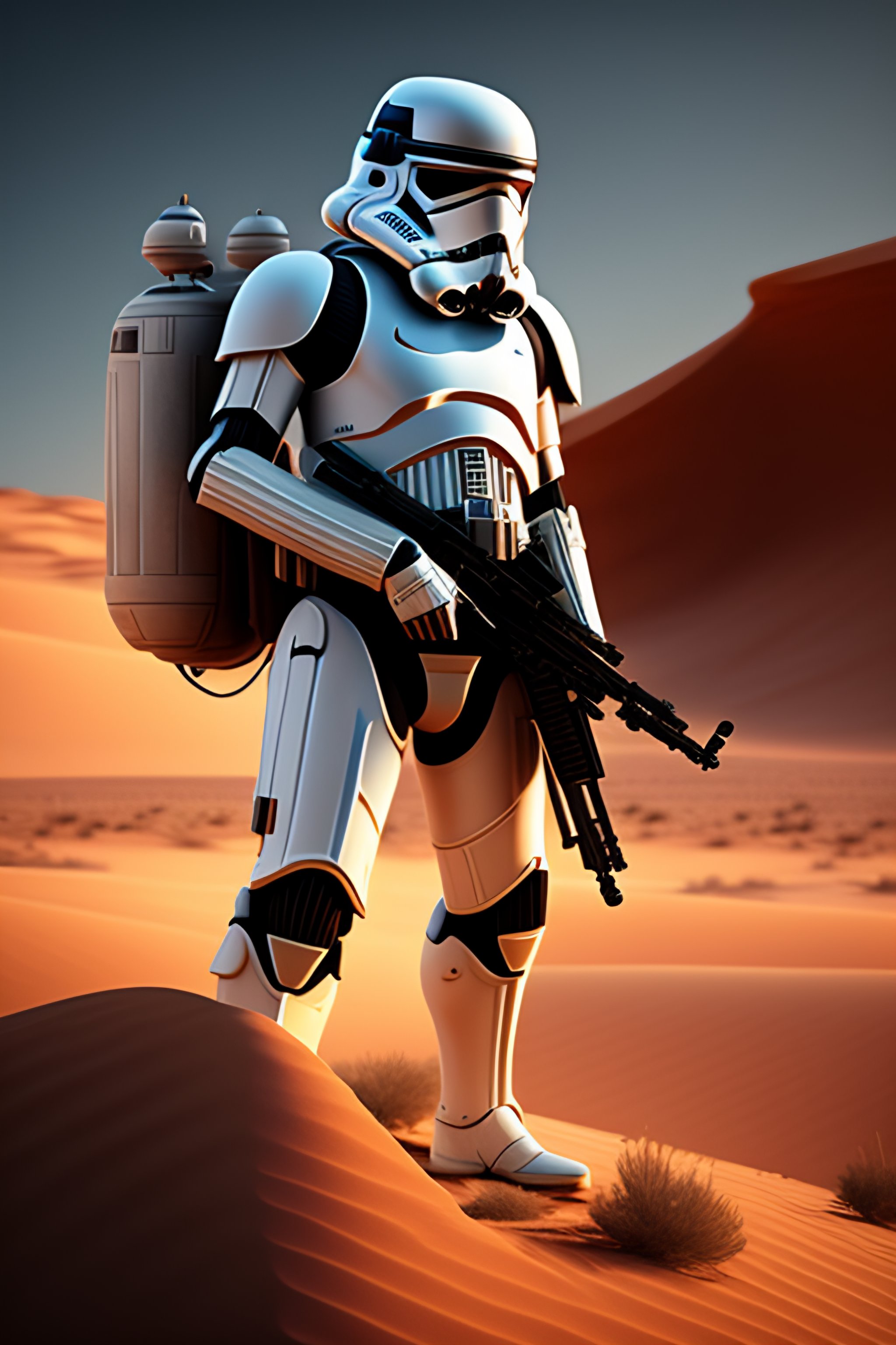 Lexica - Star Wars Stormtrooper, desert landscape , futuristic details ...