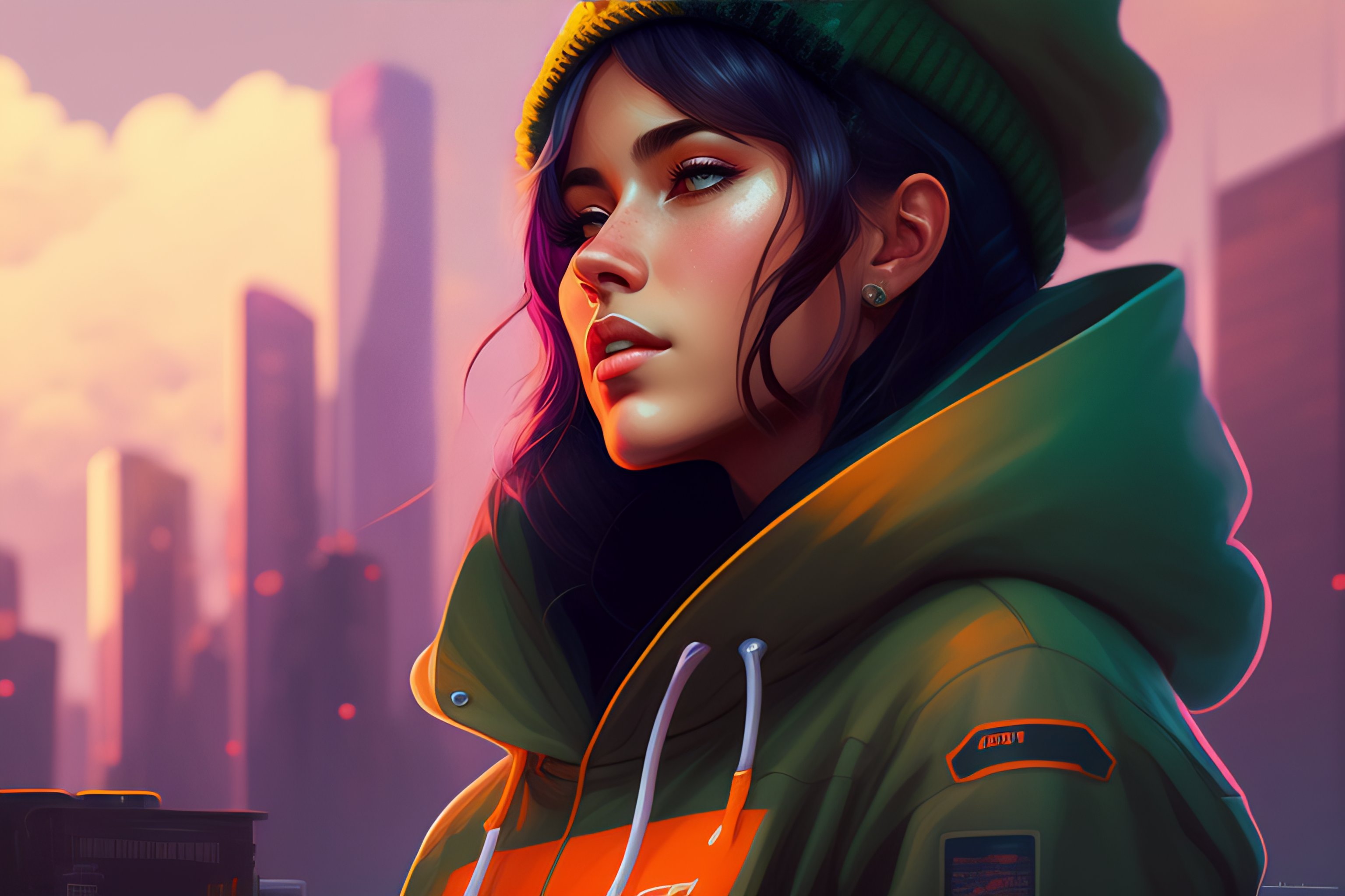 Lexica - Highly detailed portrait of a cloudpunk young seattle lady ...
