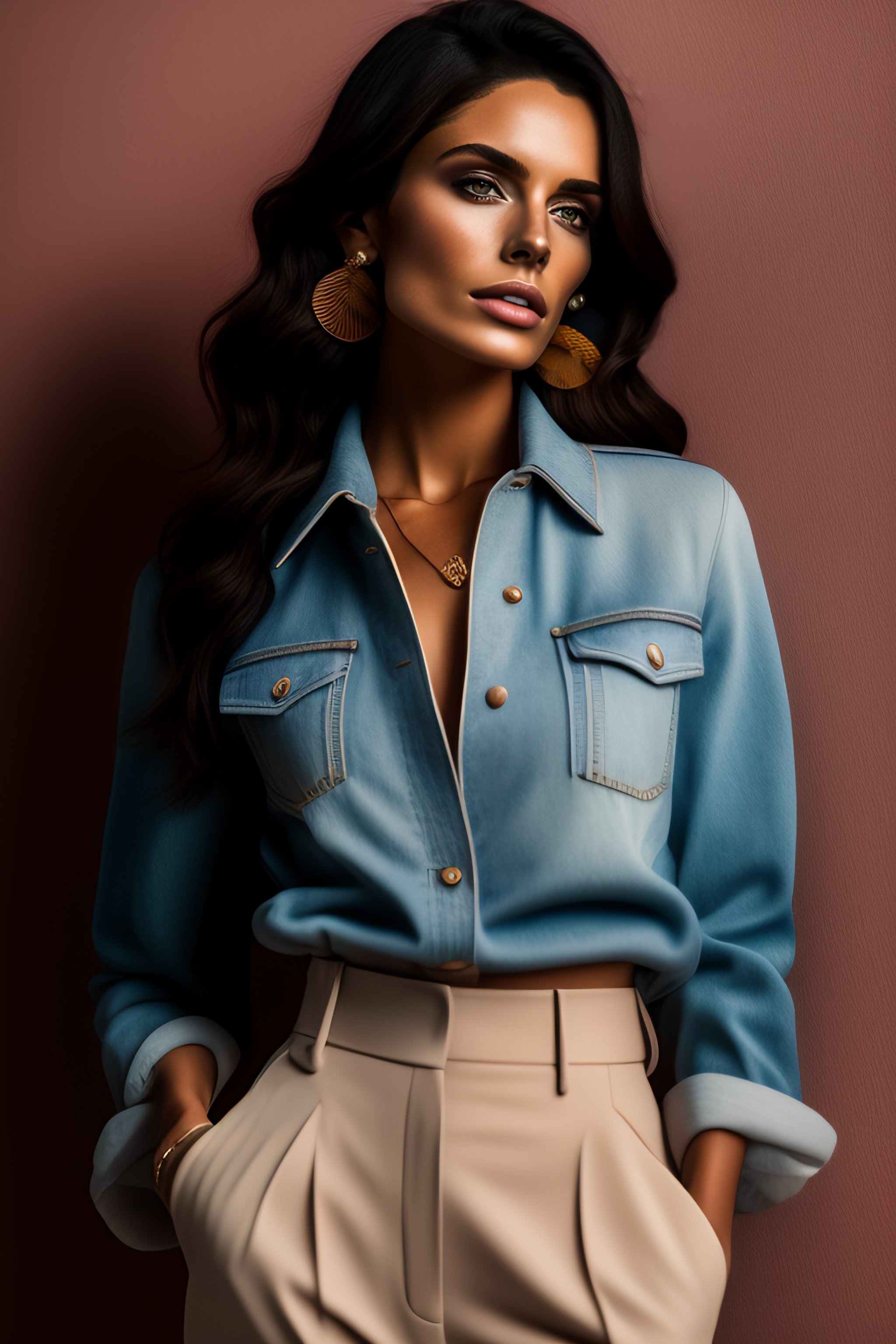 Lexica - Studio Portrait of hands in pocket pose brunette model over 23 ...