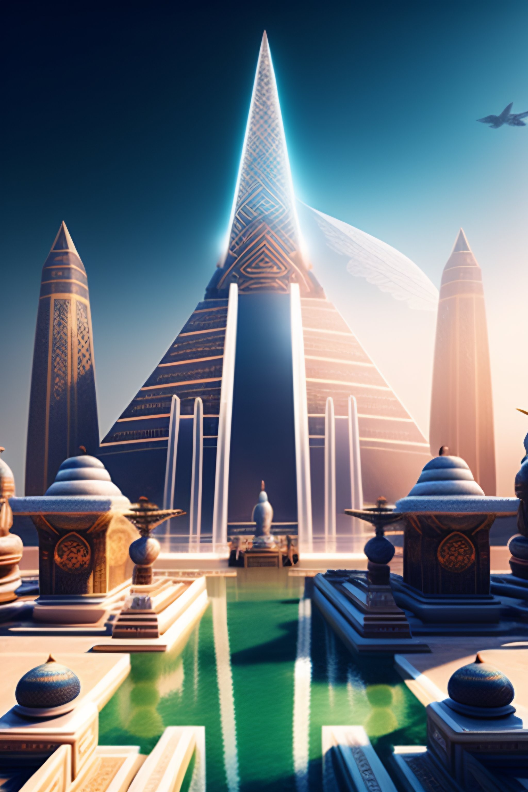 Lexica - A white glowing magical pyramid in the center of an futuristic ...