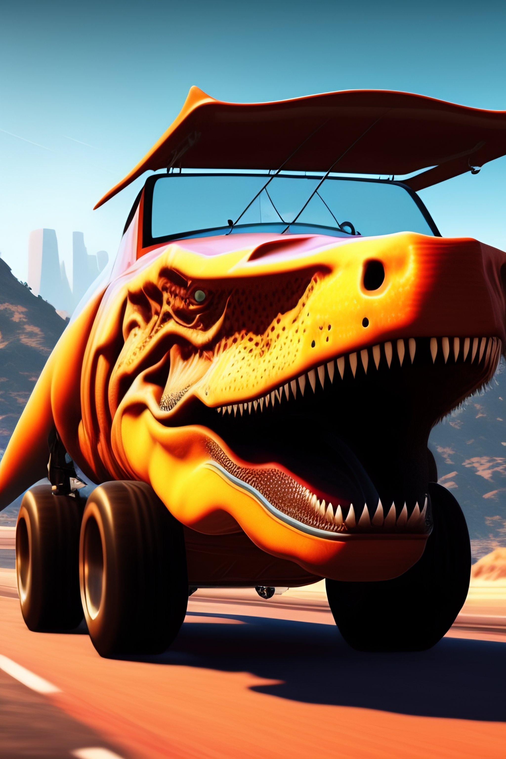 Lexica - T-rex eating a car in gta 5