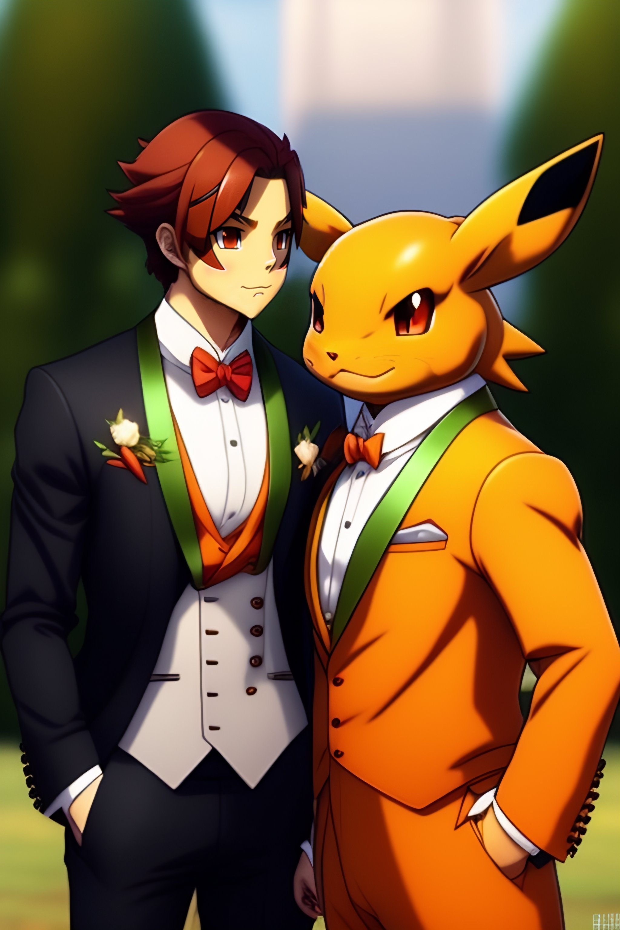 Lexica - Pokemon Charmander wedding with flareon in wedding suits anime ...