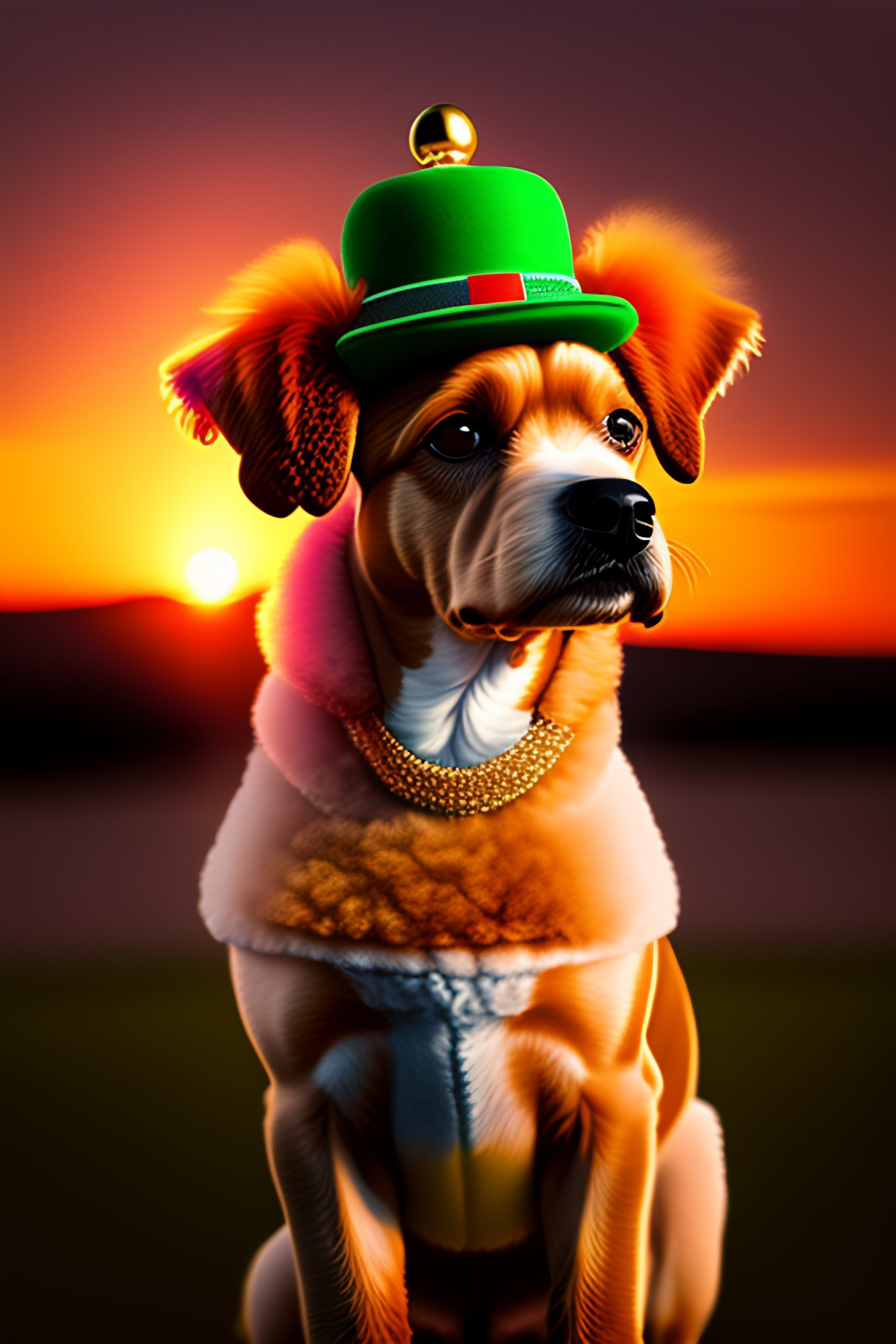 Lexica - Toy poodle wearing a St Patricks hat, sunset rim light