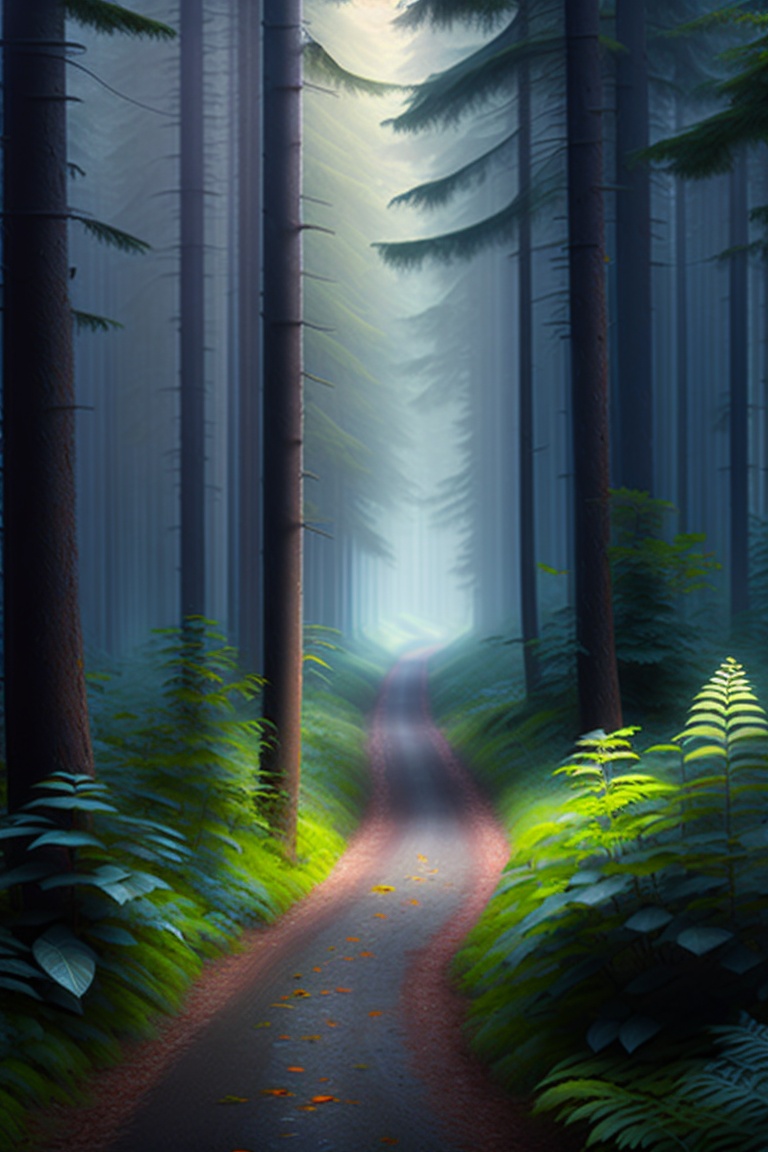 Lexica - Misty abandoned woodland, horror atmosphere overgrown pathways.