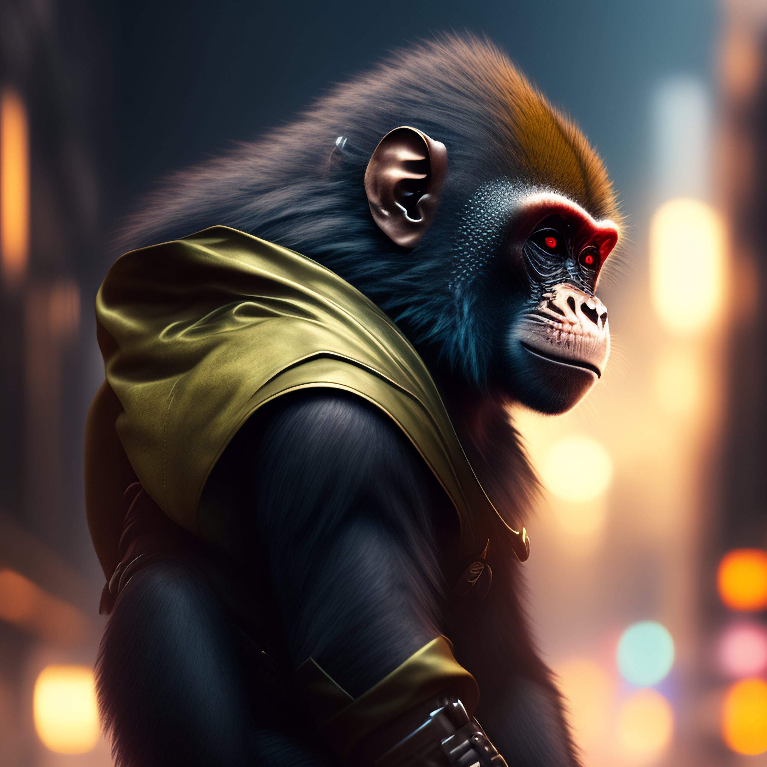 Lexica - Monkey cyberpunk cyborg, side portrait, realistic animal, half ...