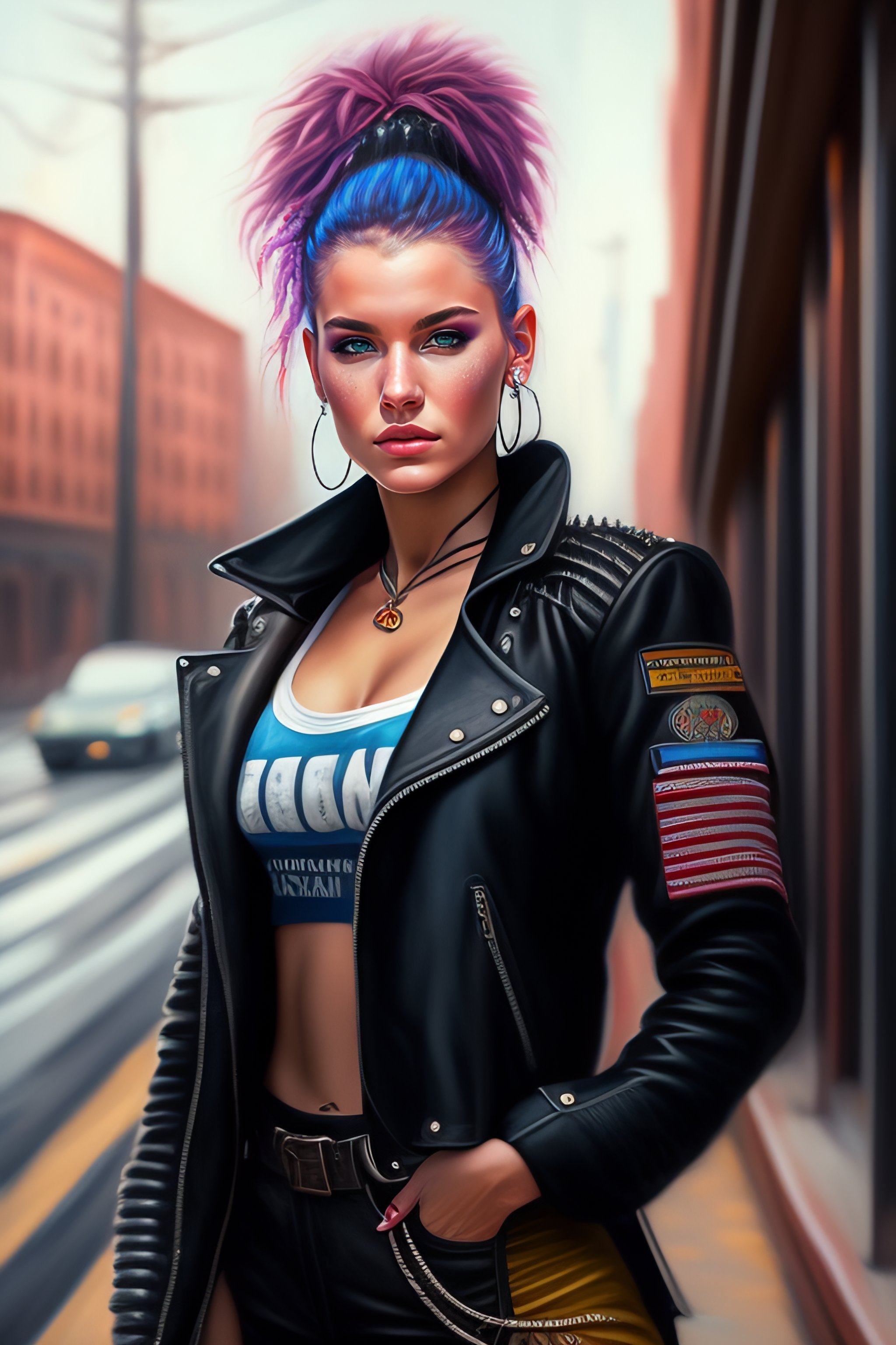 Lexica - Cute punk rock girl, mad max jacket, renaissance, cables on ...