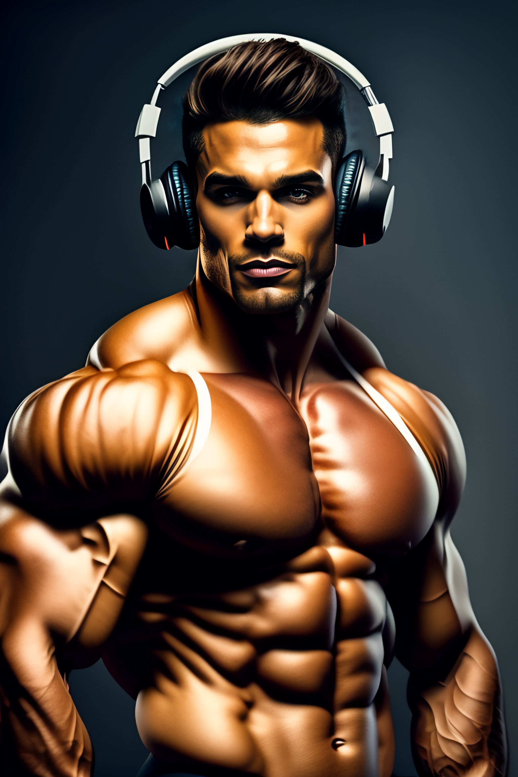 Lexica - Handsome muscle man with headphones