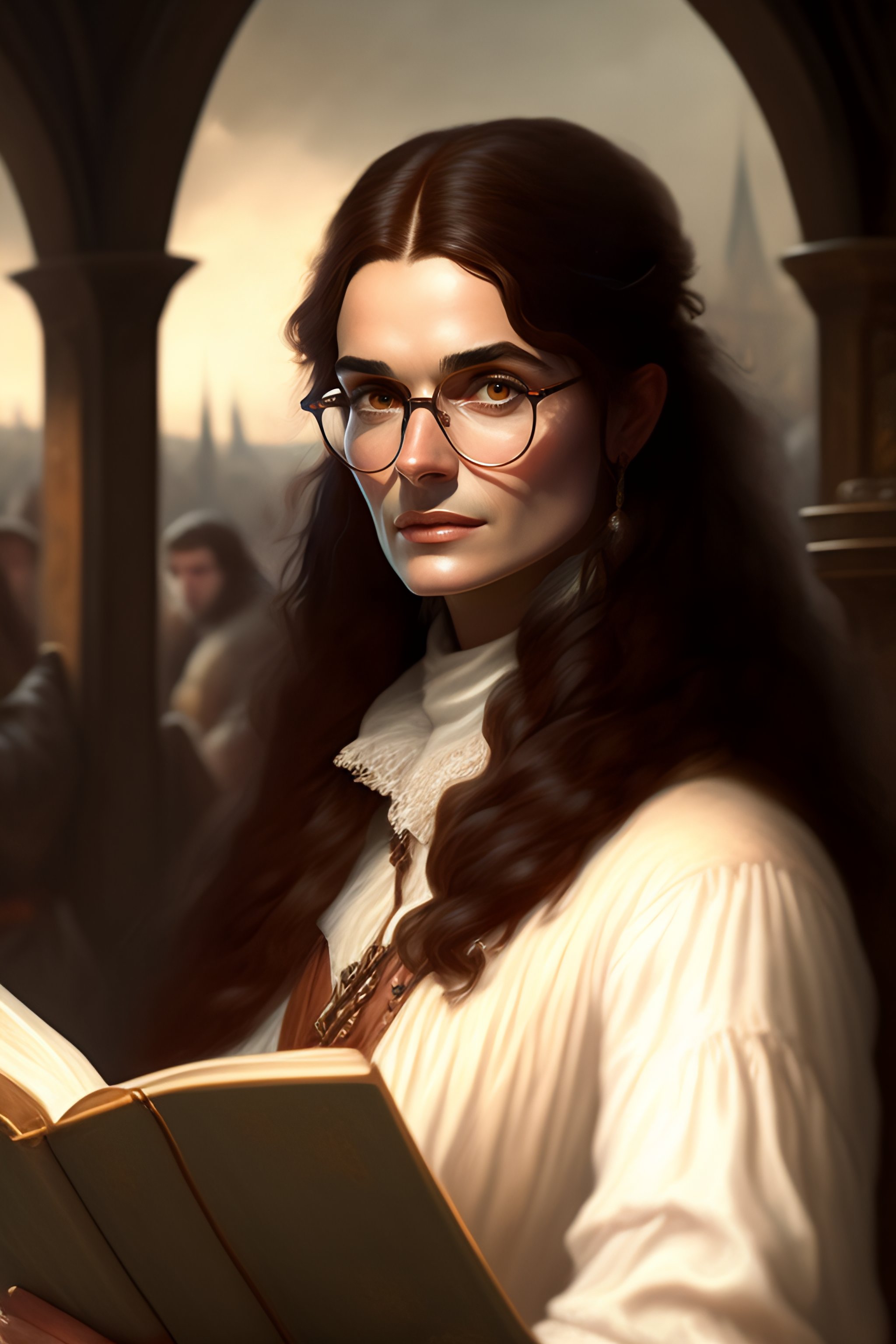 Lexica - Freckled wearing spectacles medieval reporter writing in a ...