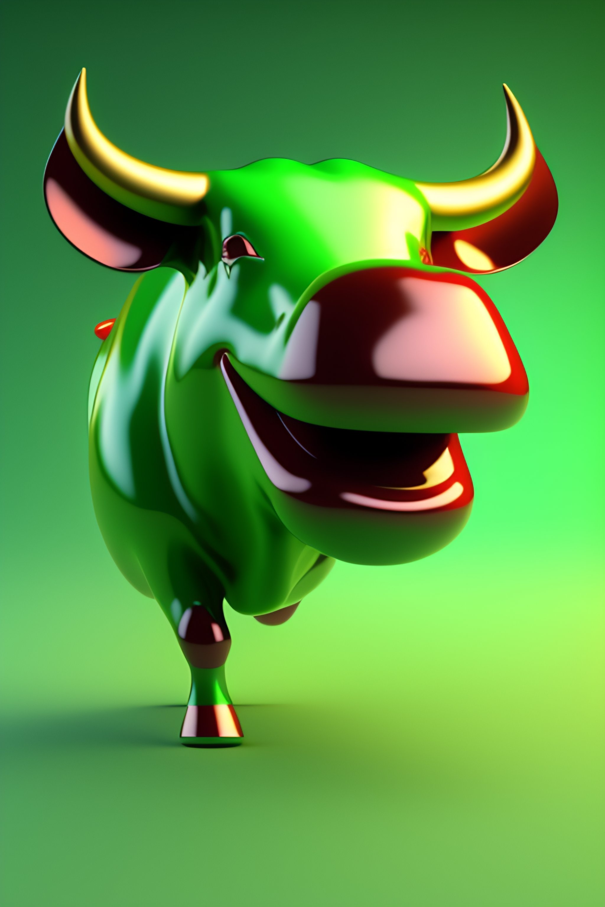Lexica - Happy bull smiling with teeth 3d render on green background