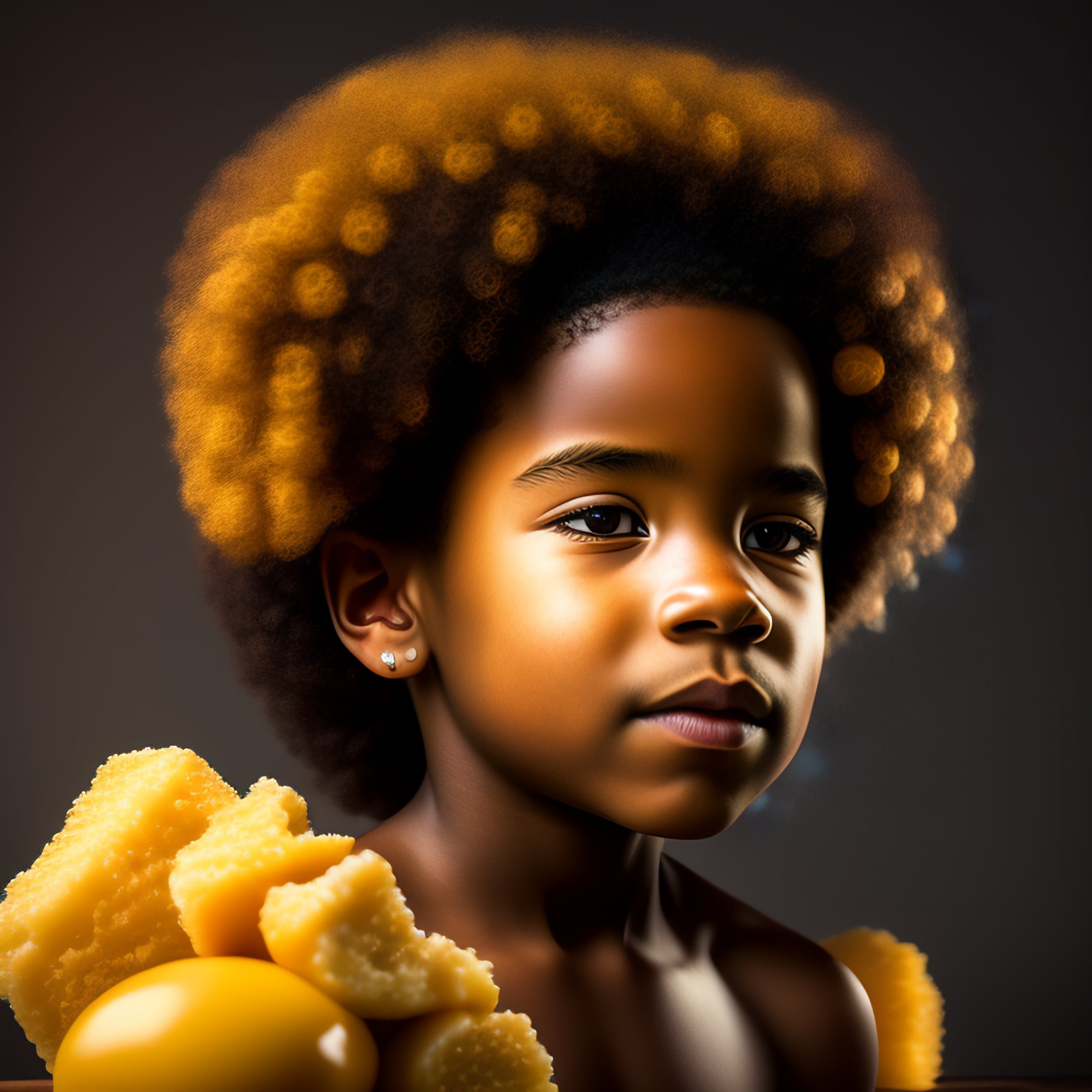 Lexica - Intricate portrait of black kid with curly afro carved butter ...