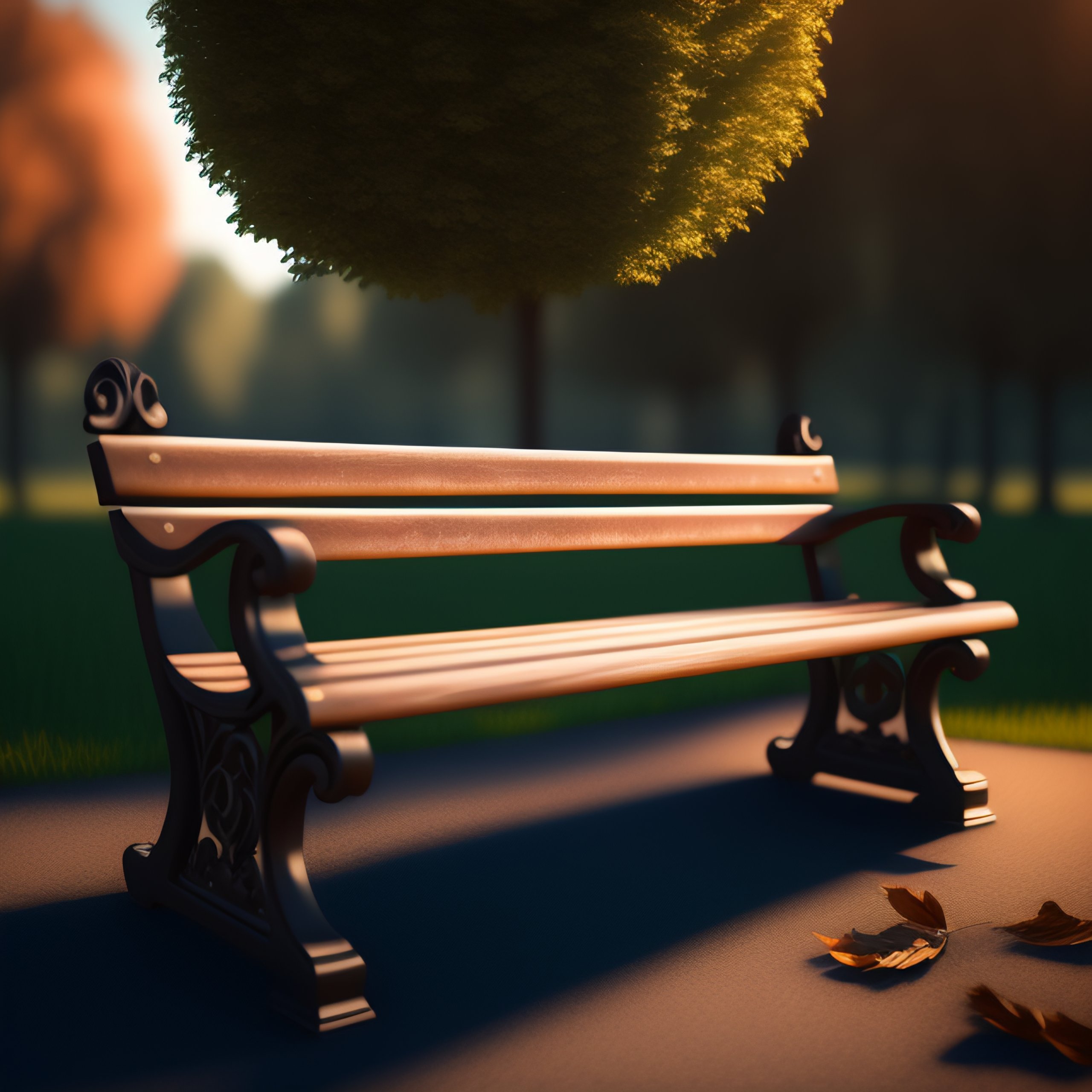 Lexica - Old bench with swirl of leaves on top, magritte clouds, dead ...