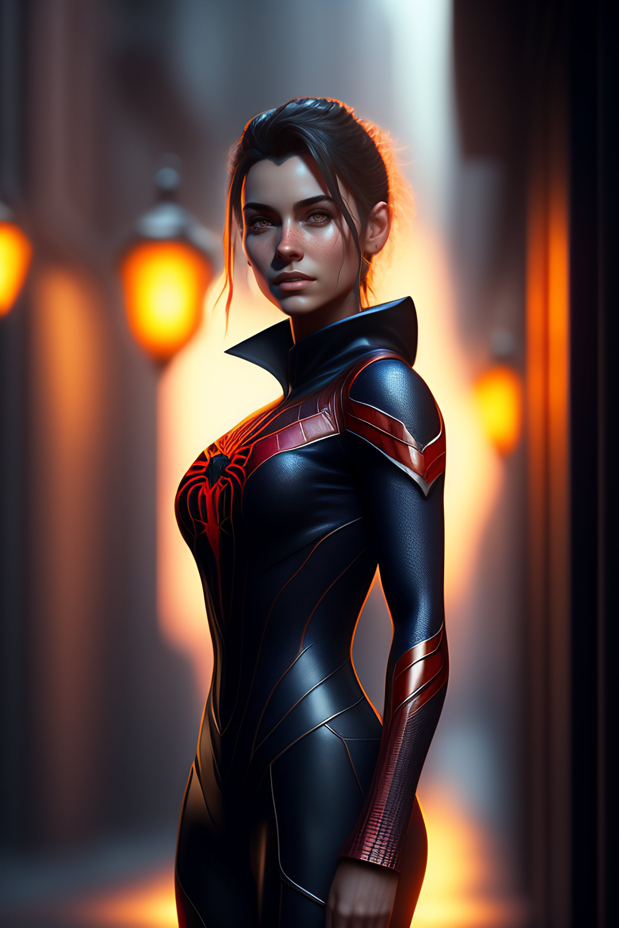 Lexica - Portrait of Spider-girl, hyper detailed, standing in a dark ...