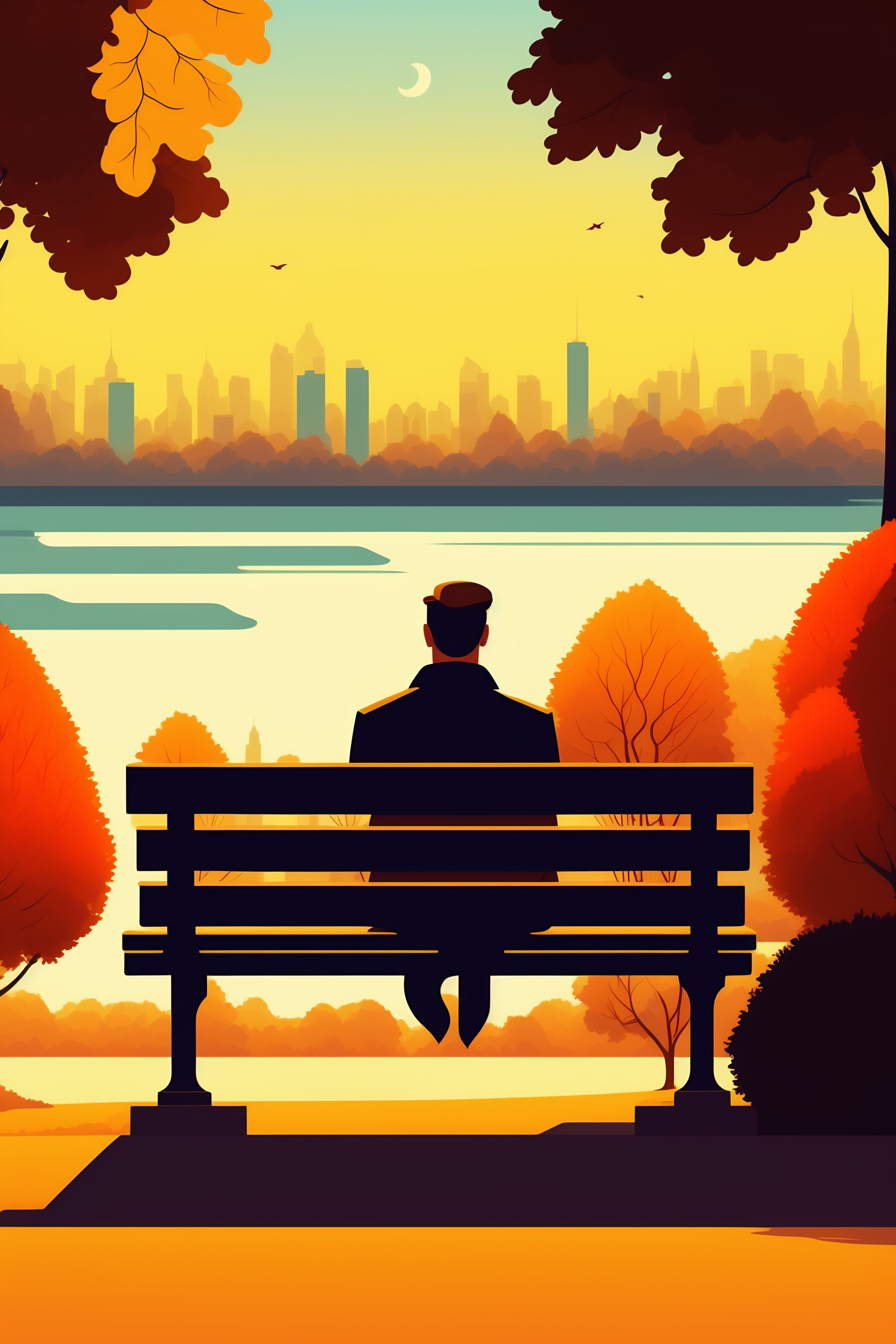 Lexica - Flat design vector illustration of a man sitting in a park on ...