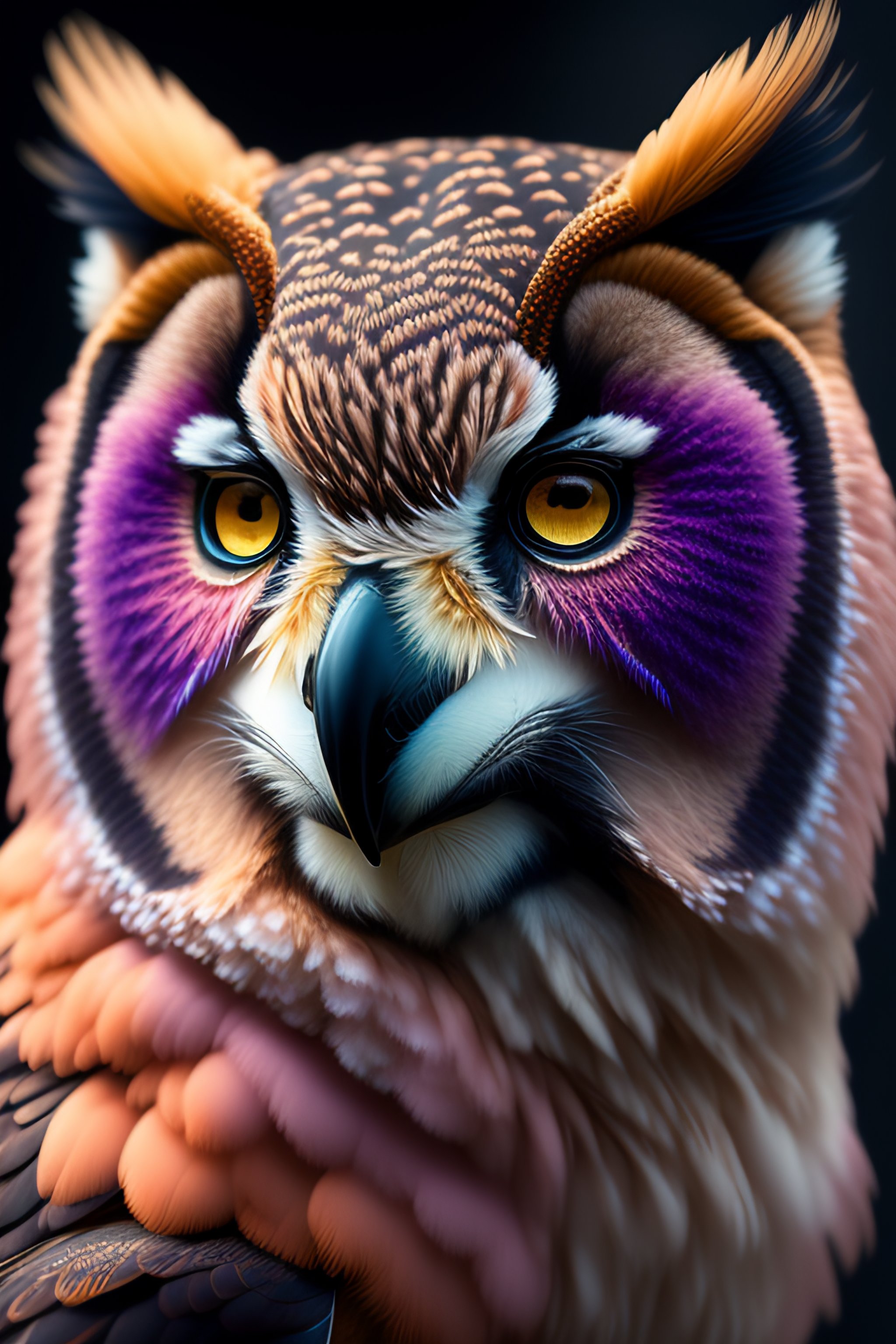 Lexica - Ultra close-up photo of a face of fuzzy owl semi Panther with ...