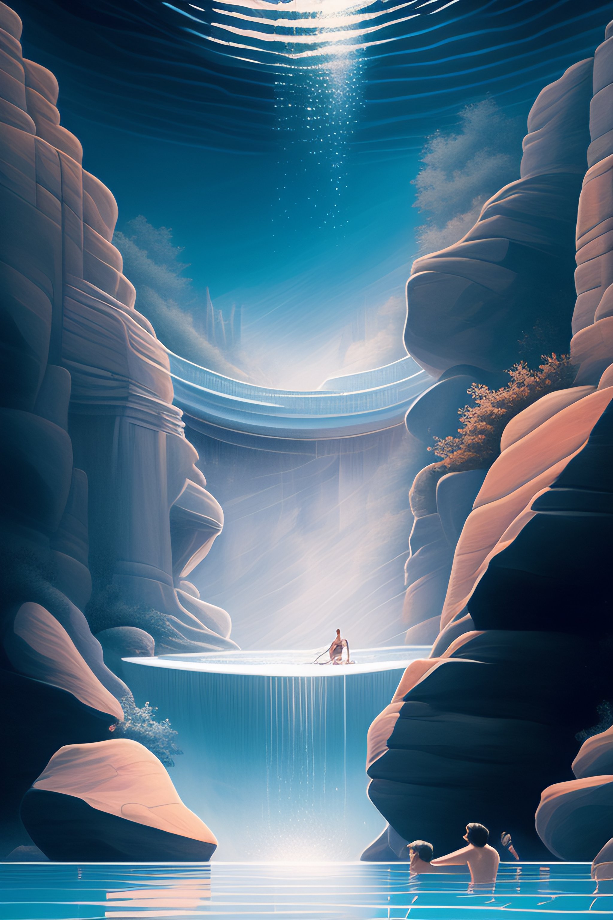 Lexica - A man jumps into a pool where Einstein, Newton, Michelangelo ...