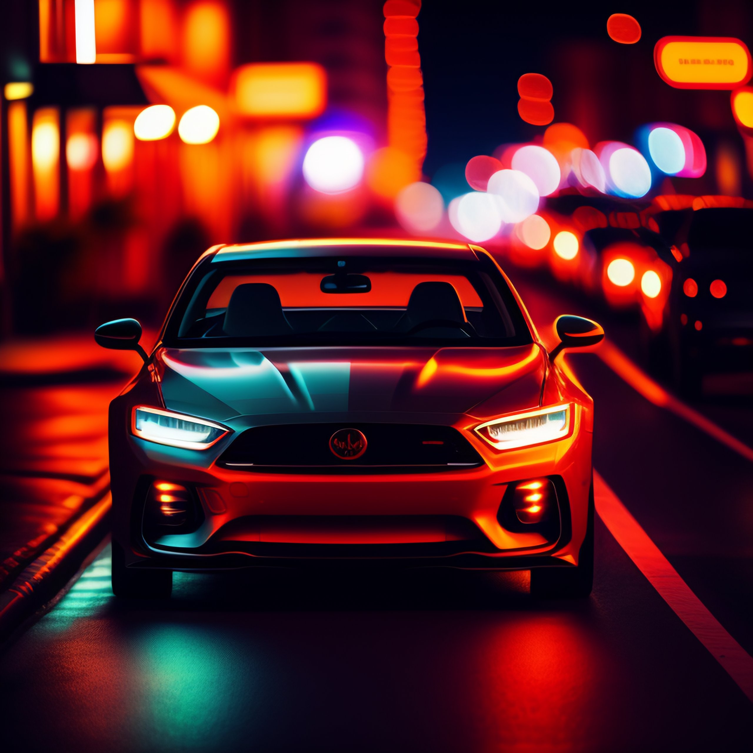 Lexica - Future cars lights red night view street high contrast