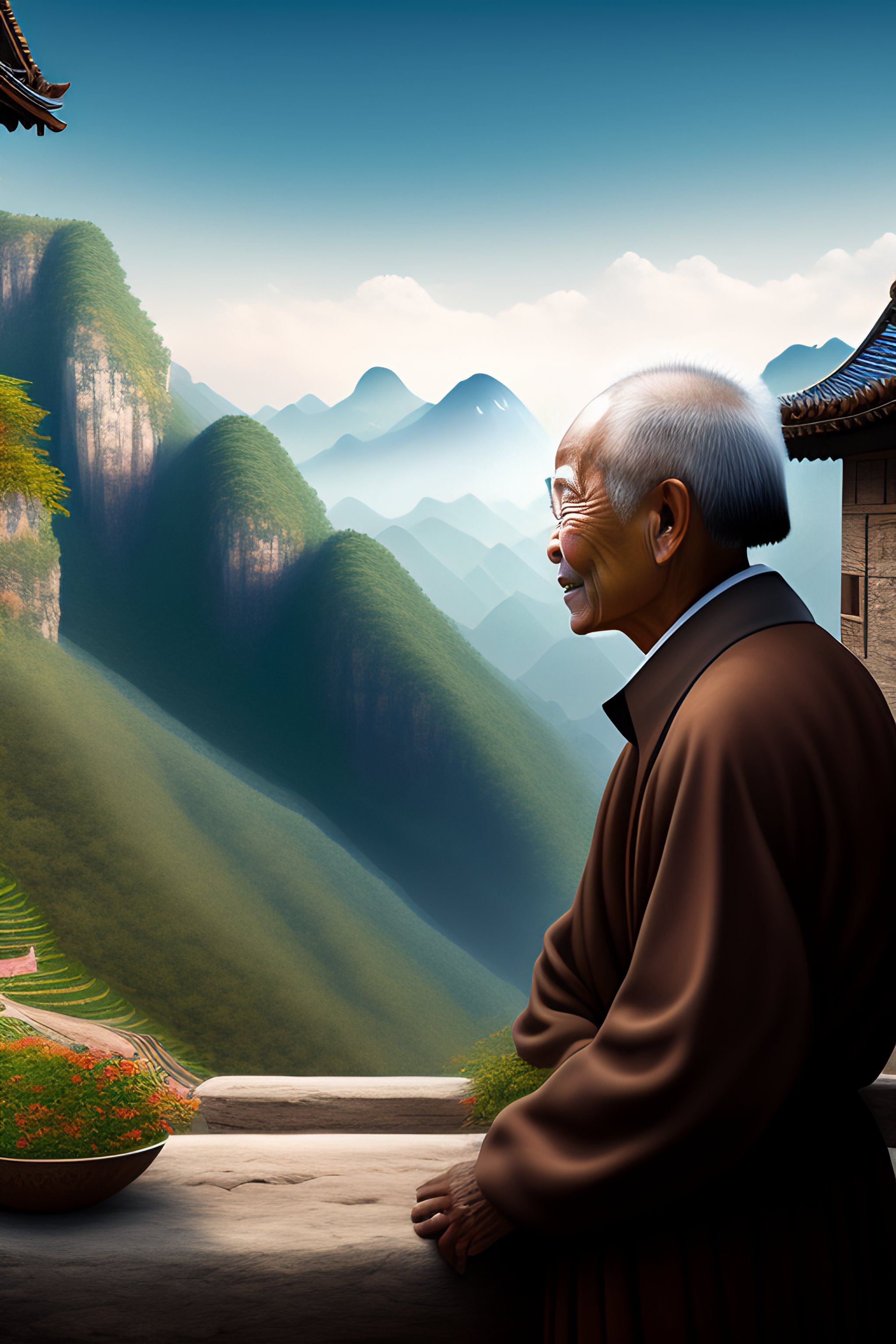 Lexica - Portrait of an old zen master smiling and chatting with young ...