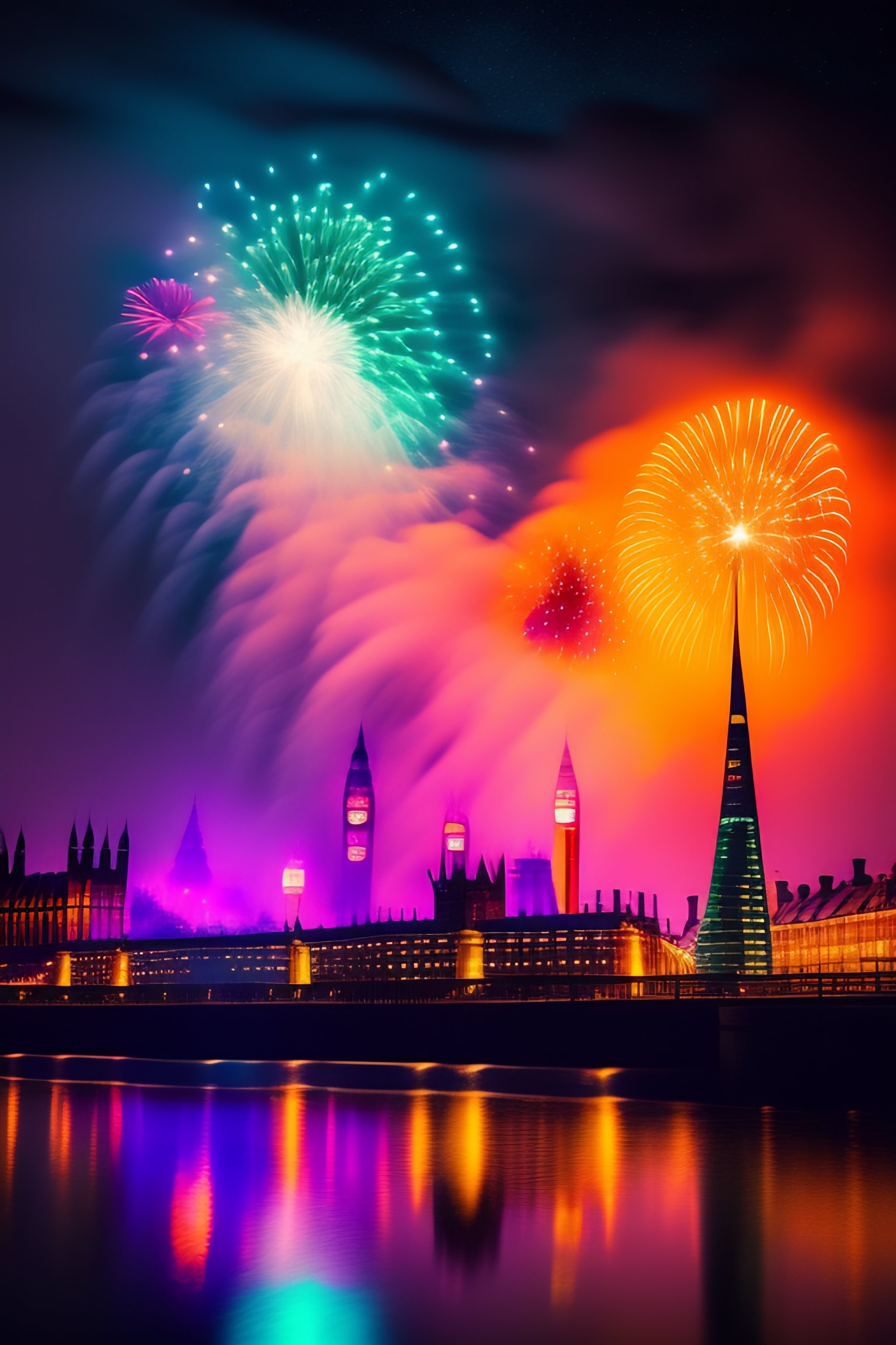 Lexica - The blitz in London with many multicoloured fireworks going ...