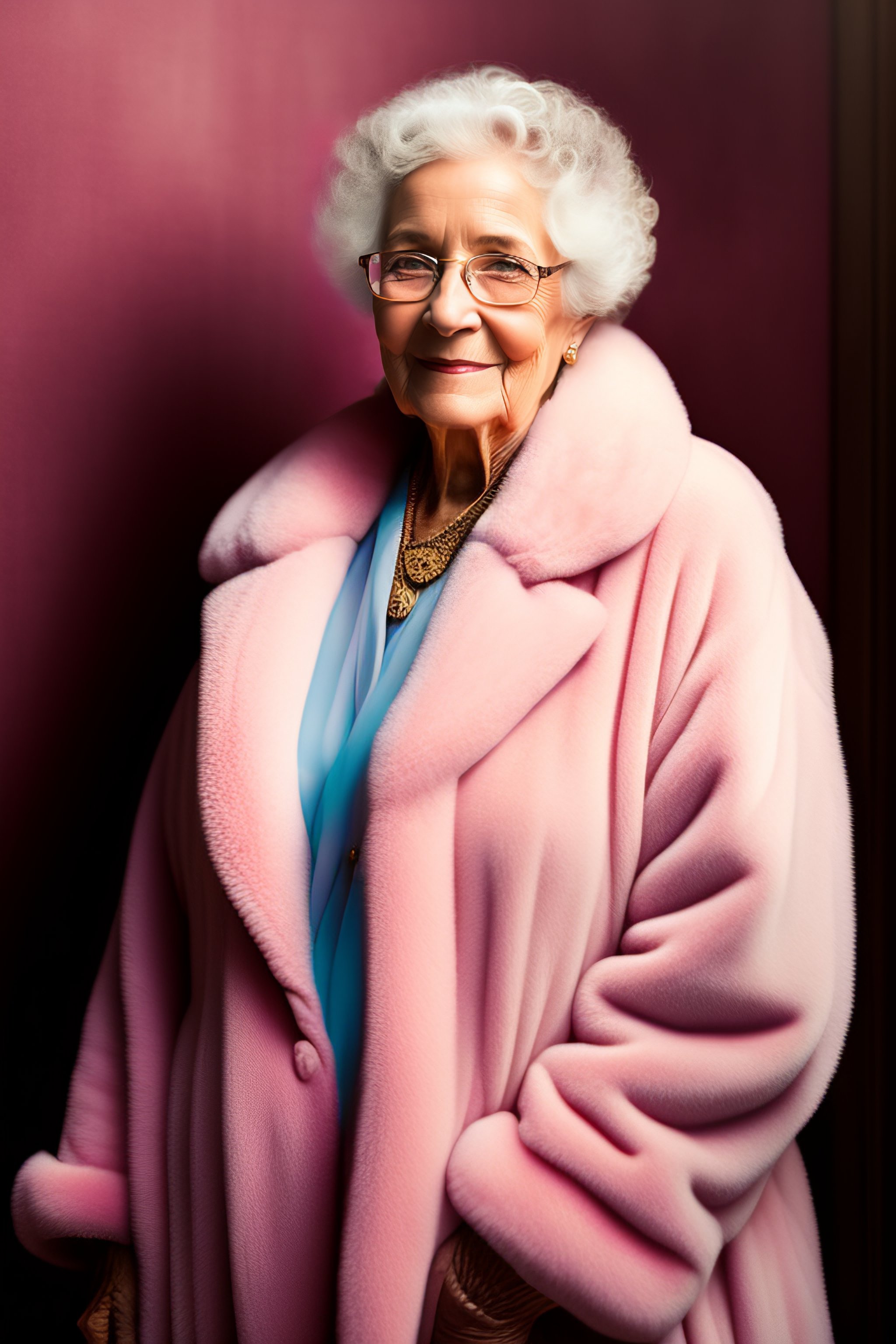 Lexica - Portrait of an old Jewish woman in a fluffy pink robe